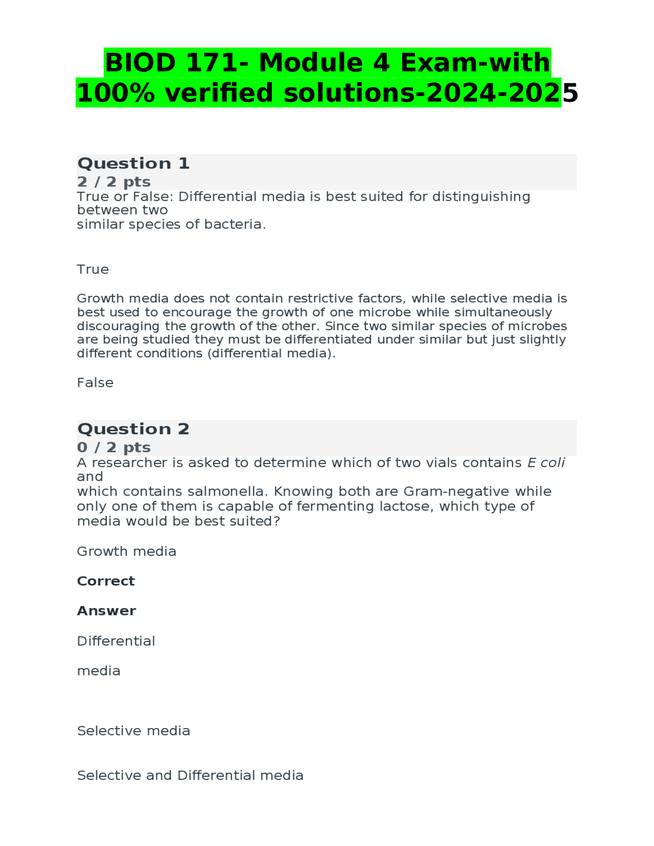 BIOD 171- Module 4 Exam-with 100% verified solutions-2024-2025.docx ...