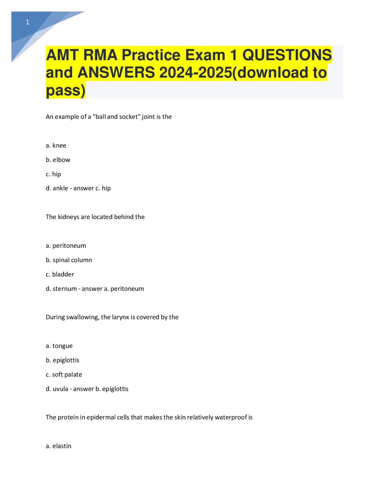 AMT RMA Practice Exam 1 QUESTIONS and ANSWERS 2024-2025(download to ...