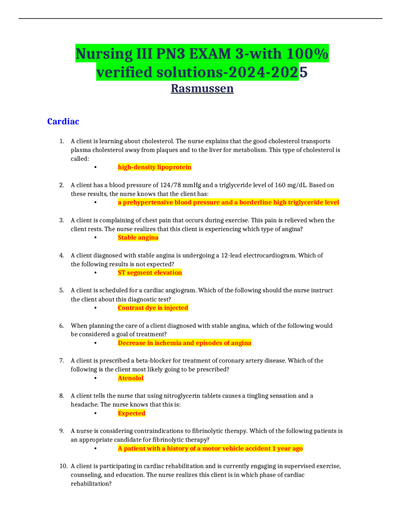 Nursing III PN3 EXAM 3-with 100% verified solutions-2024-2025.docx ...