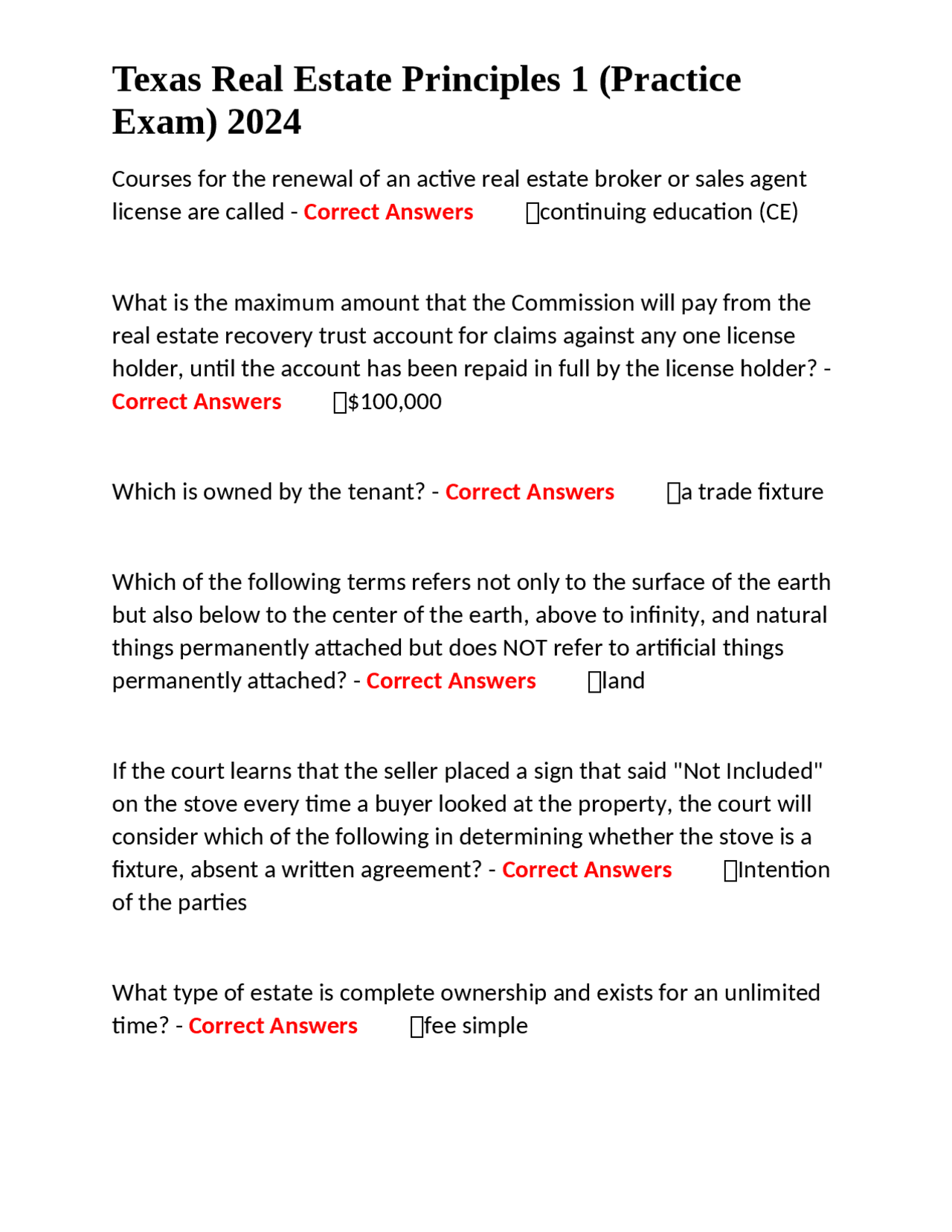 Texas Real Estate Principles 1 (Practice Exam) 2024 | Exams Nursing ...