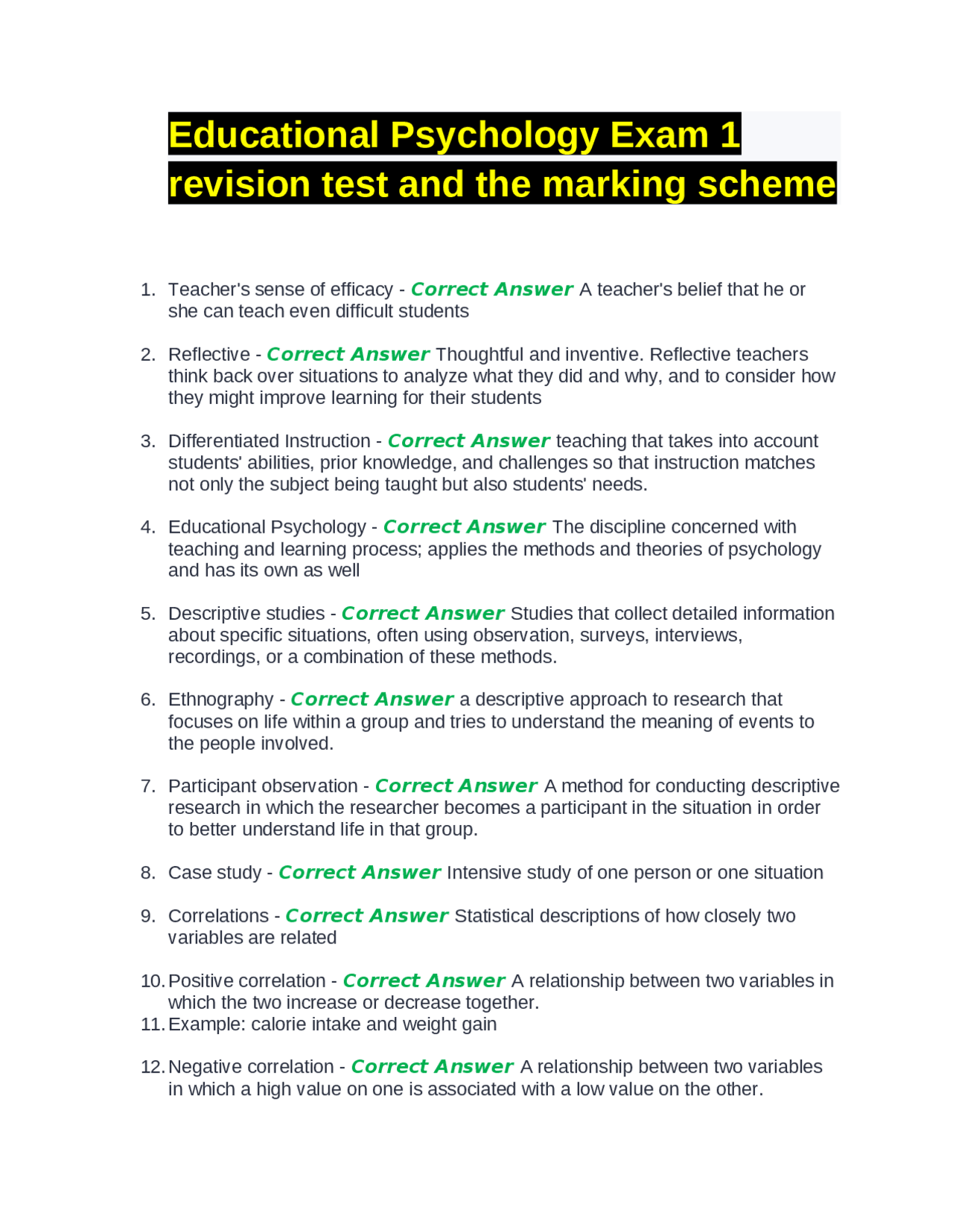 Educational Psychology Exam 1 Revision Test and Marking Scheme | Exams ...