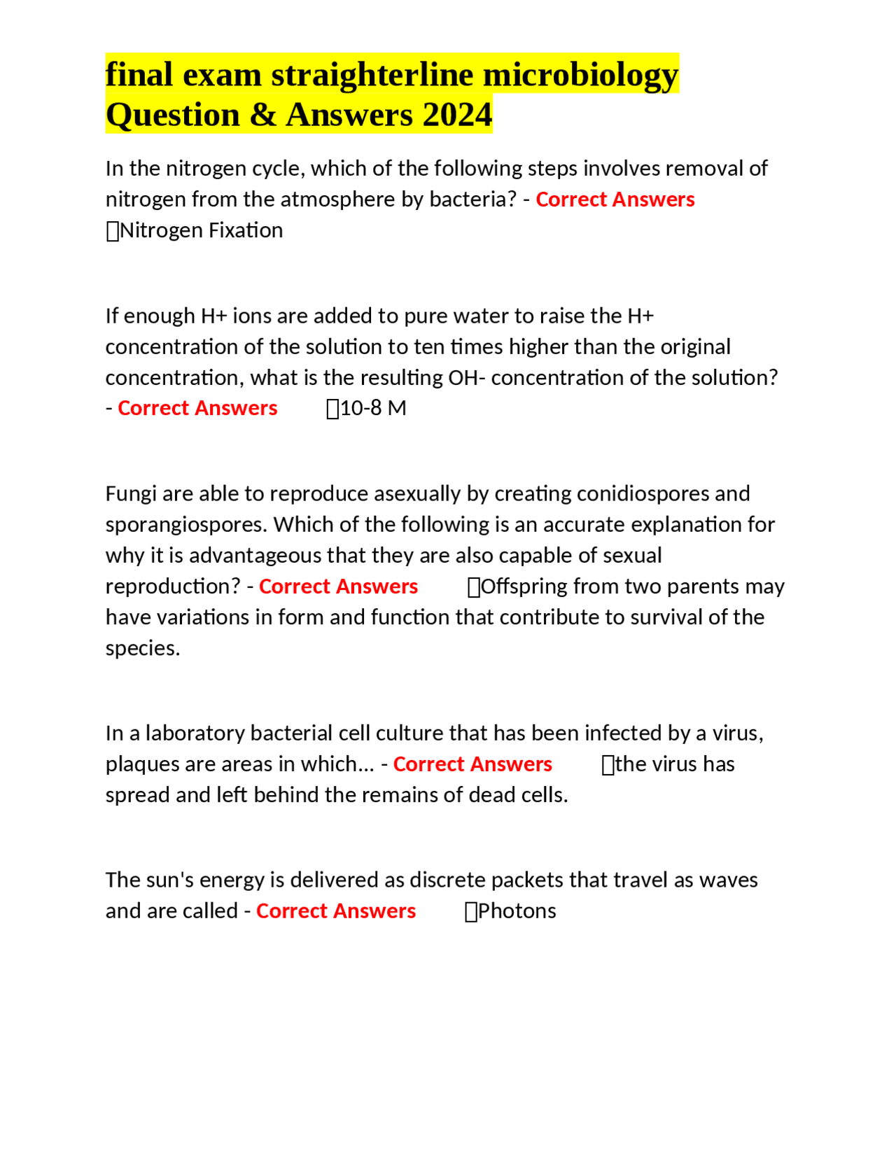 Microbiology Final Exam Questions and Answers | Exams Nursing | Docsity Microbiology Final Exam Questions and Answers | Exams Nursing | Docsity