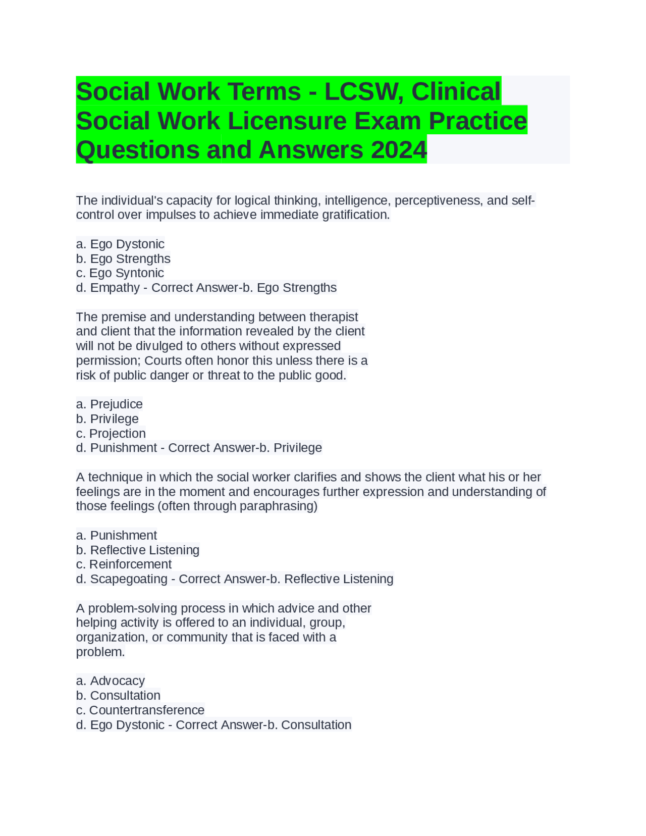 Social Work Terms - LCSW, Clinical Social Work Licensure Exam Practice ...