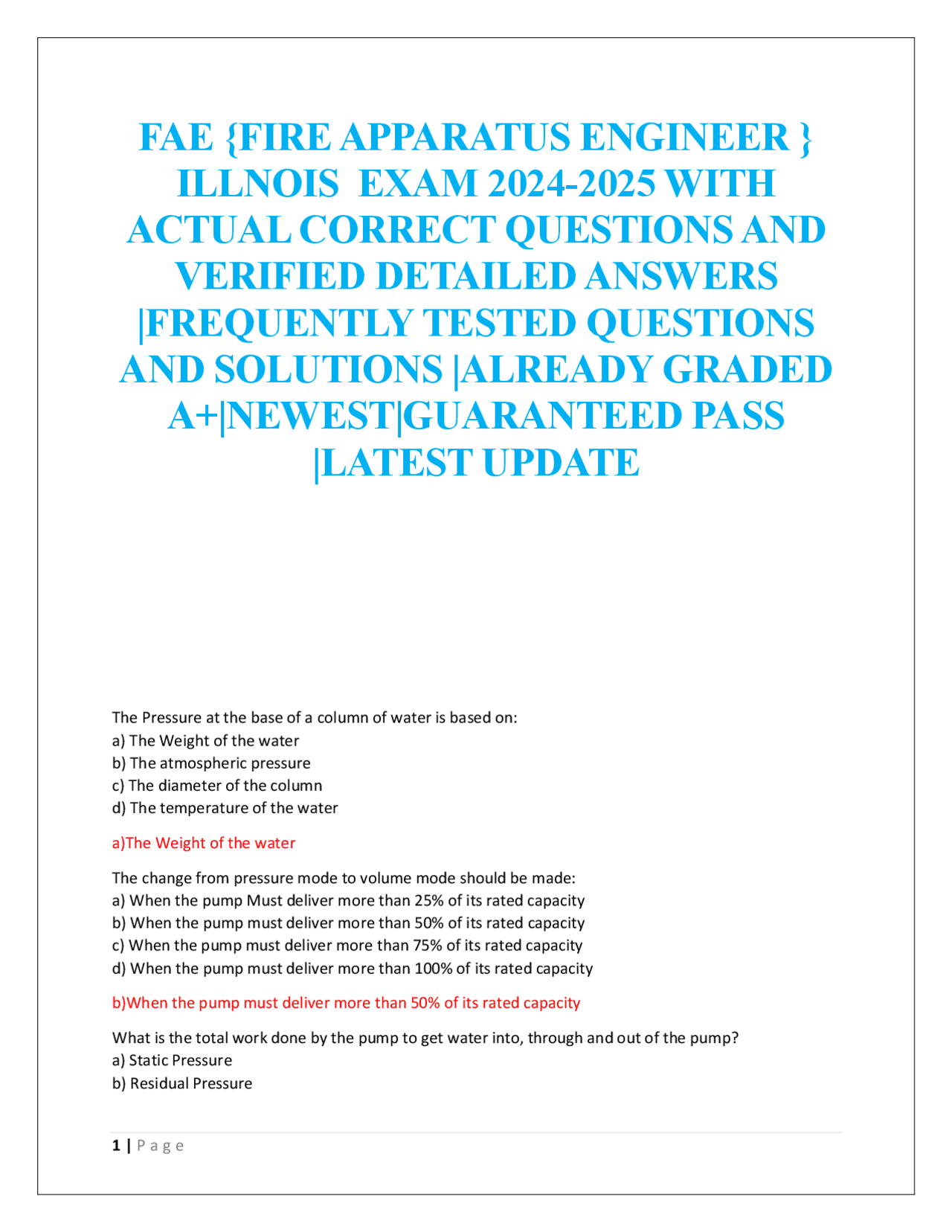 FAE {FIRE APPARATUS ENGINEER } ILLNOIS EXAM 2024-2025 | Exams Nursing ...
