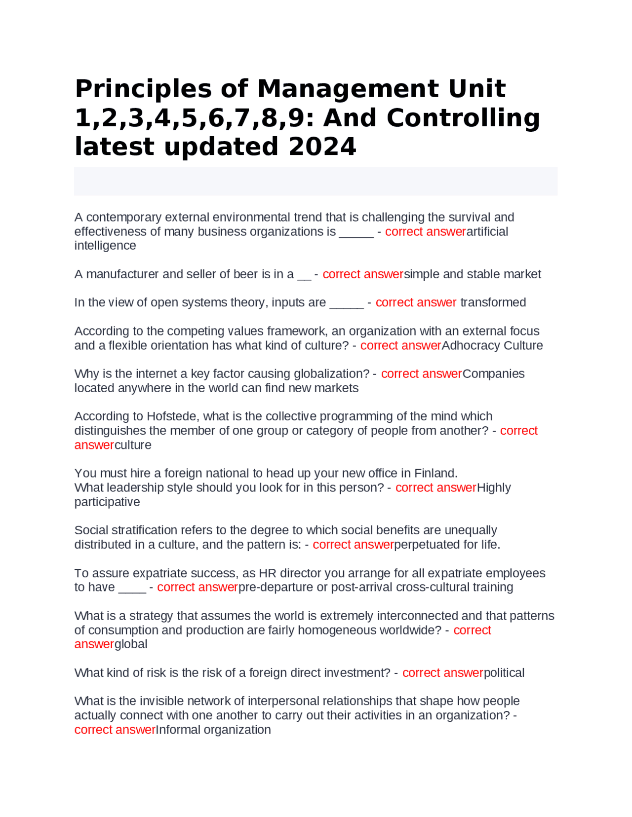 Principles of Management Unit 1,2,3,4,5,6,7,8,9: And Controlling latest ...
