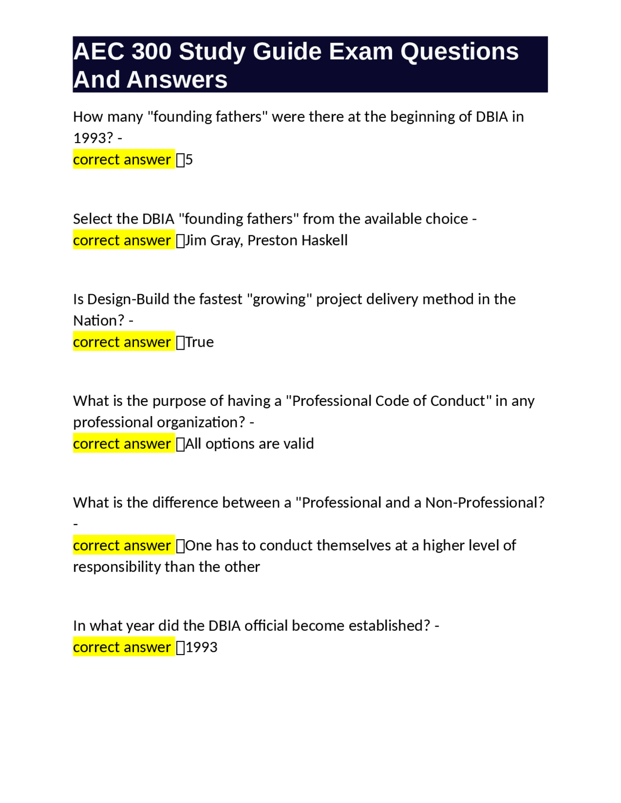 AEC 300 Study Guide Exam Questions And Answers | Exams Building and ...