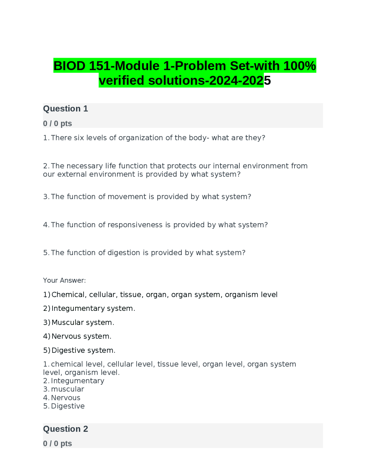 BIOD 151-Module 1-Problem Set-with 100% verified solutions-2024-2025 ...