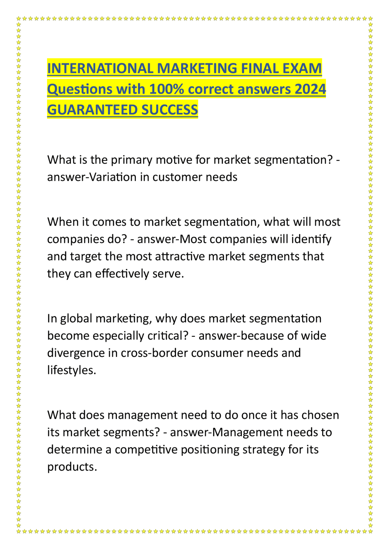 Global Marketing Strategies and Considerations | Exams Marketing | Docsity