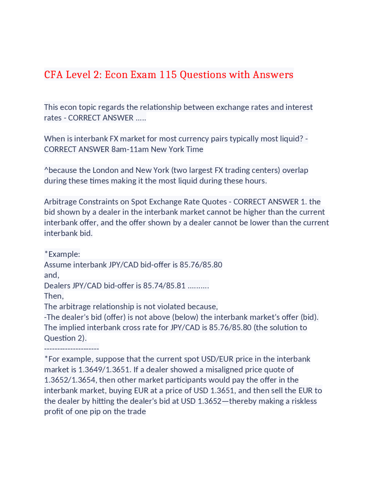 CFA Level 2: Econ Exam 115 Questions with Answers,100% CORRECT | Exams ...