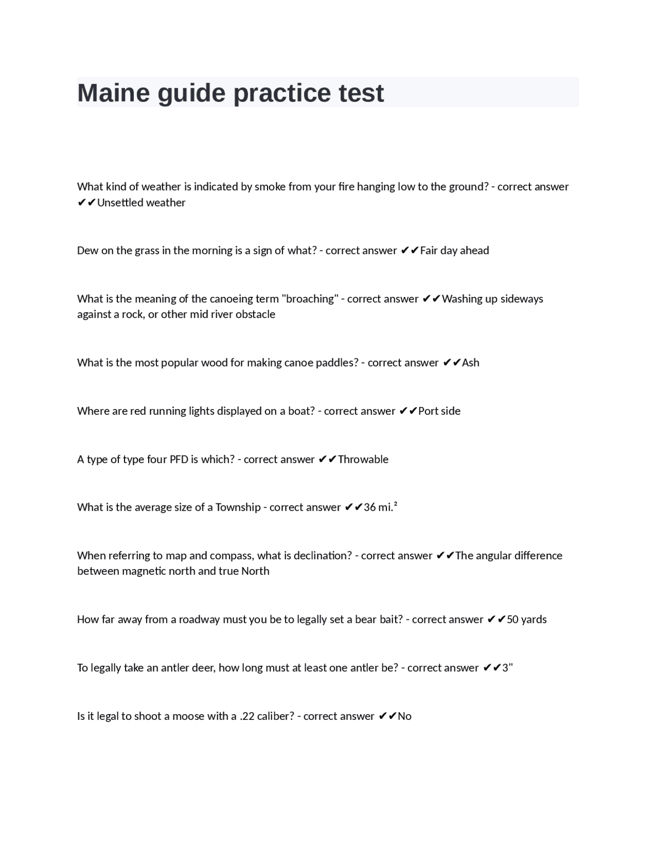 Maine guide practice test with correct answers | Exams Nursing | Docsity