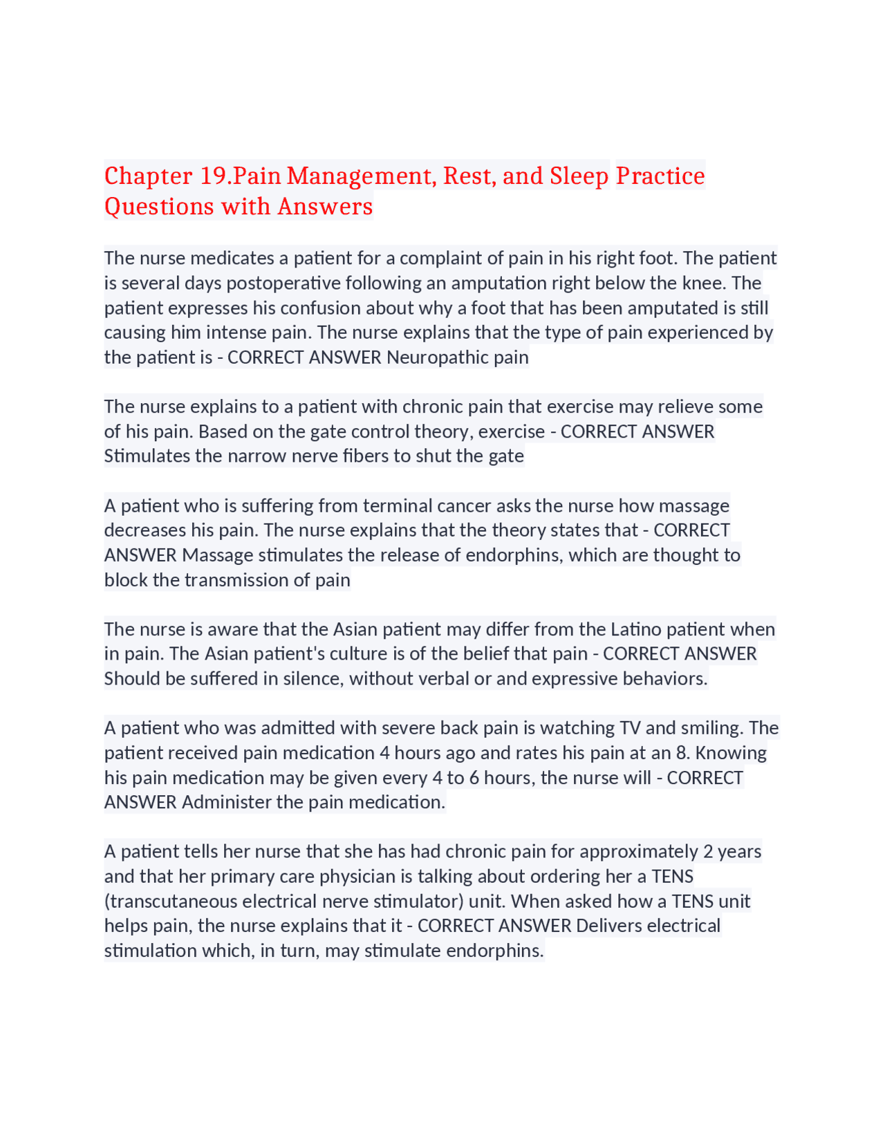Pain Management, Rest, and Sleep Practice: Questions and Answers ...
