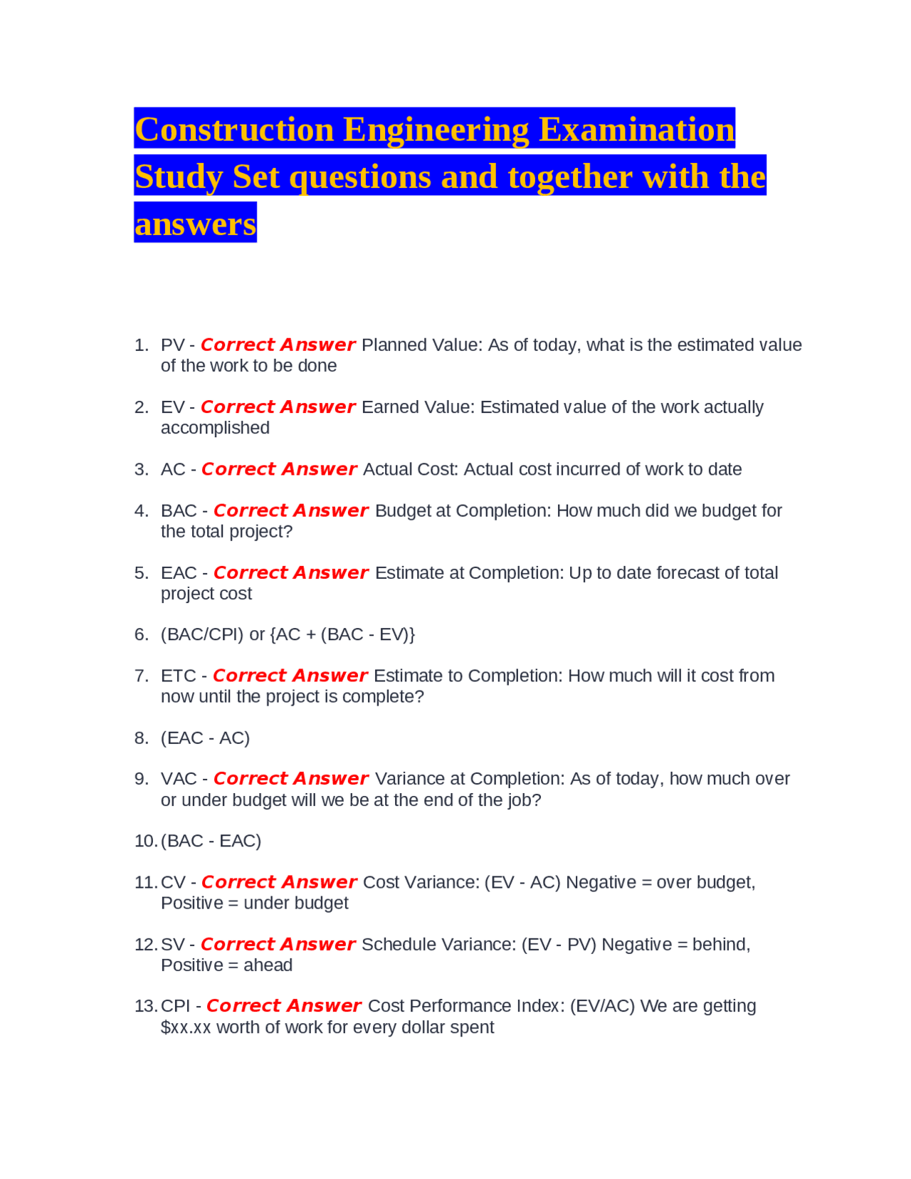 Project Management Concepts and Formulas | Exams Civil Engineering ...