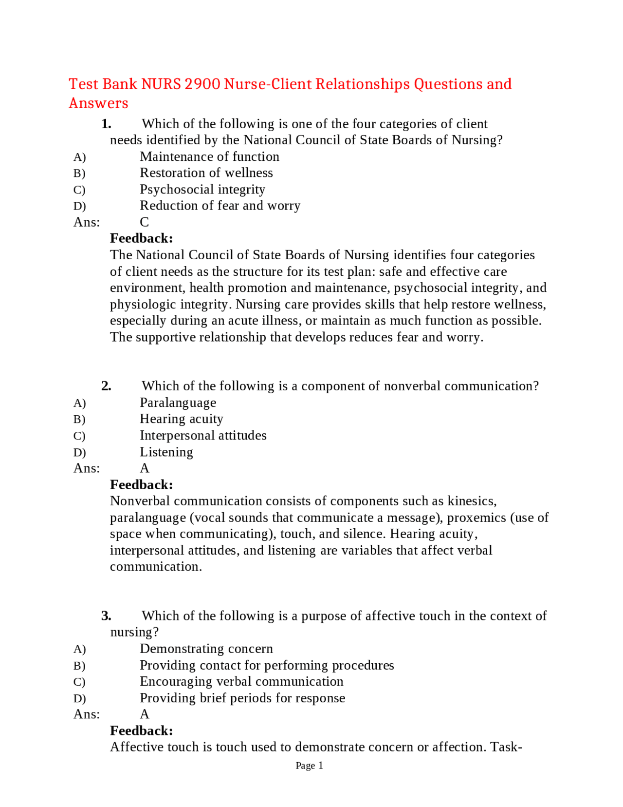 Nursing Client Needs and Communication Techniques | Exams Nursing | Docsity