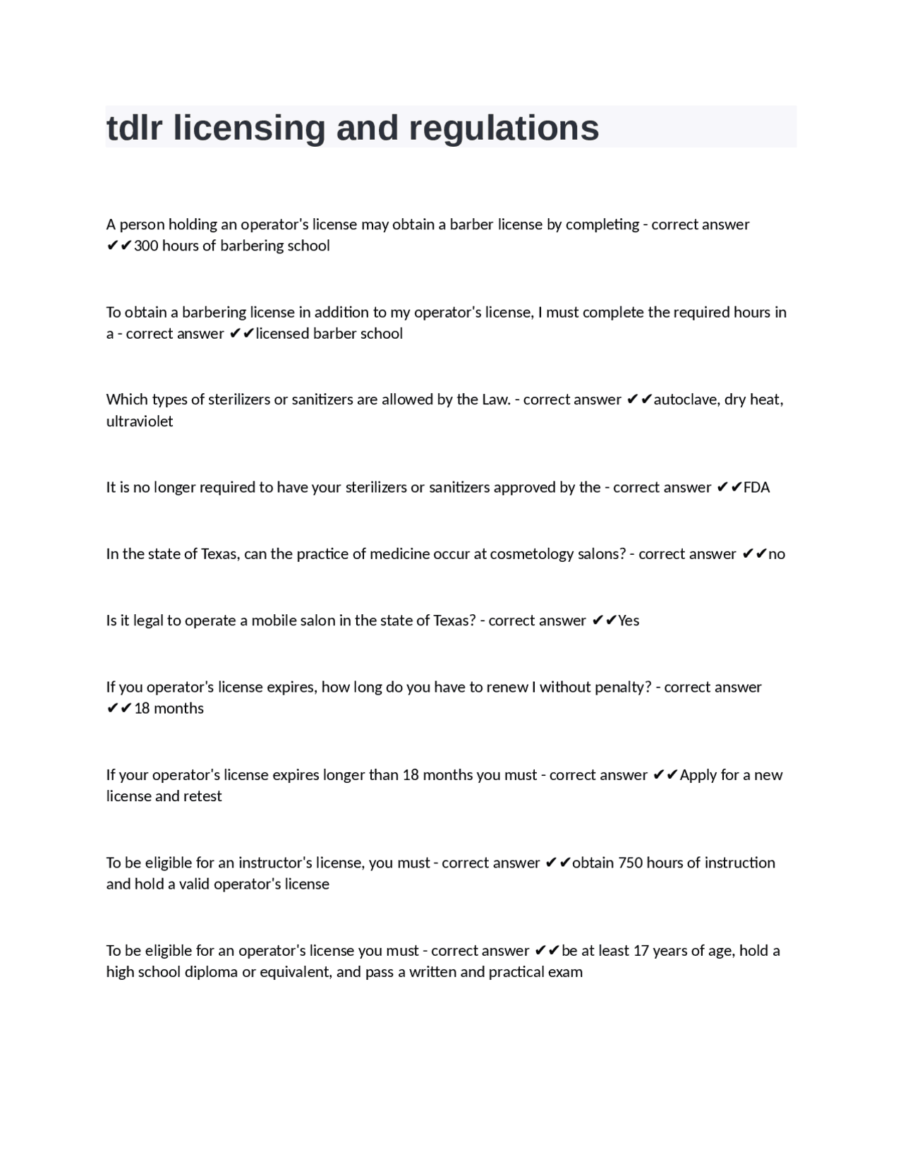 tdlr licensing and regulations with verified solutions already passed ...