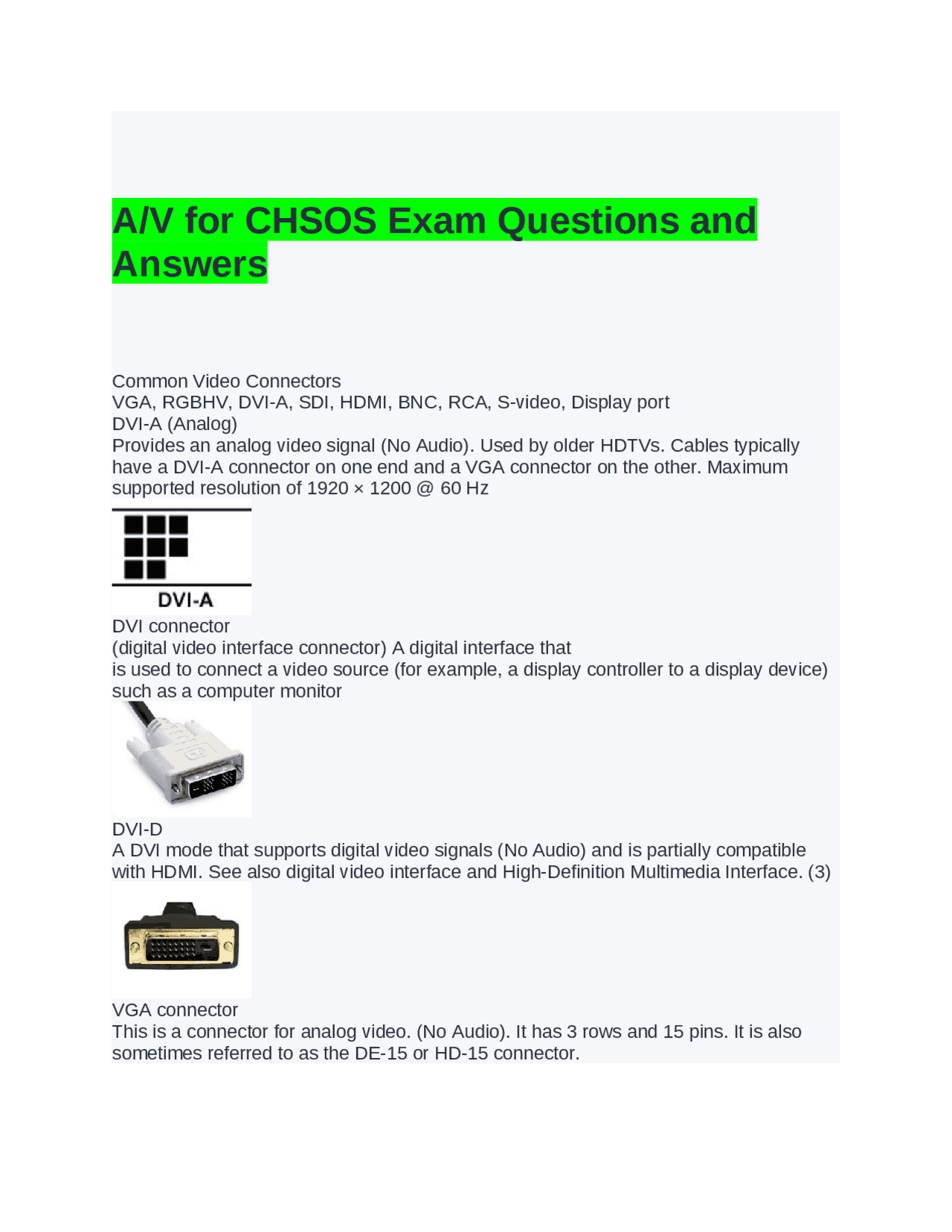 Types of Video Connectors and Their Characteristics | Exams Science ...