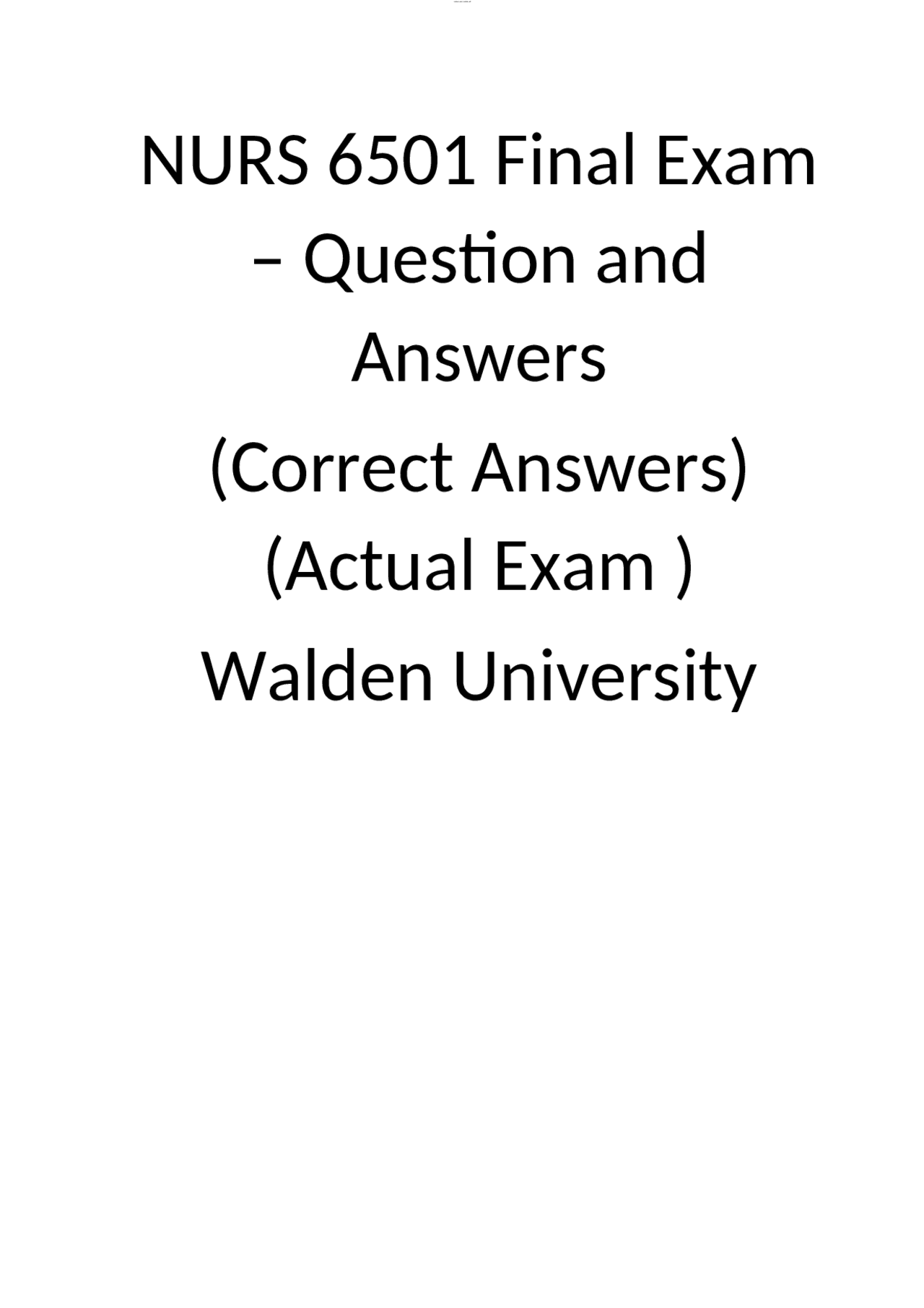 NURS 6501 Final Exam – Question and Answers (Correct Answers) (Actual ...