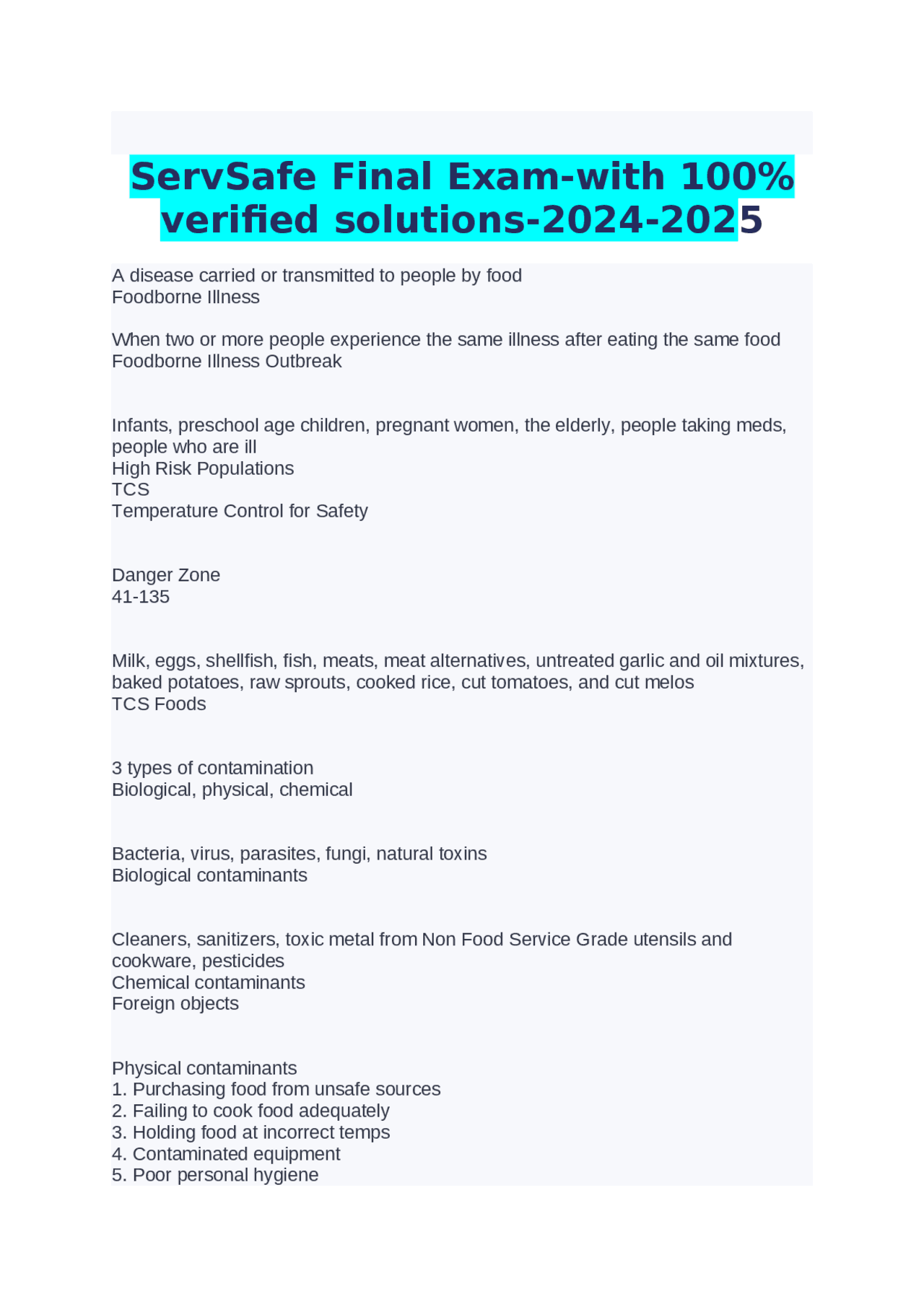 ServSafe Final Exam-with 100% verified solutions-2024-2025 .docx ...