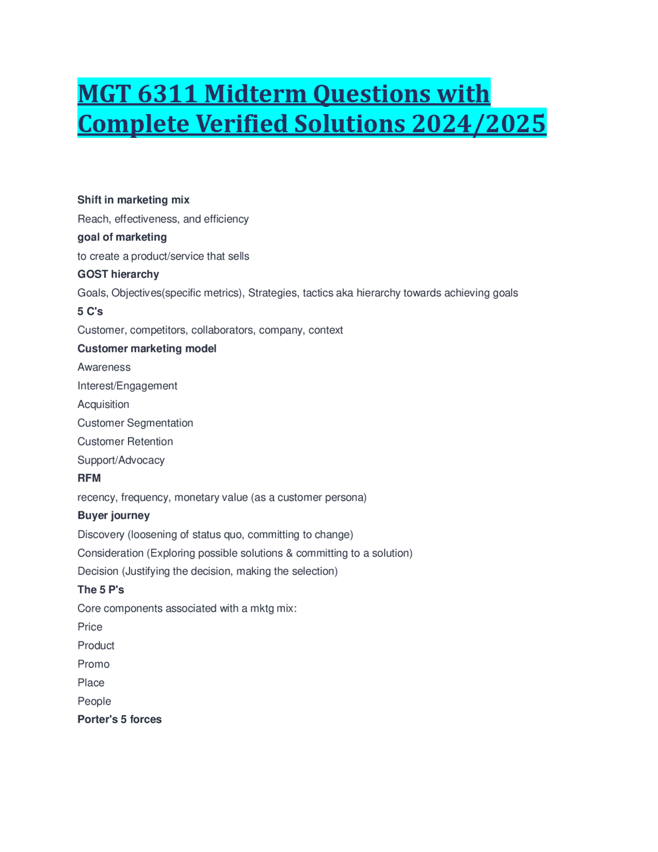 MGT 6311 Midterm Questions with Complete Verified Solutions 2024/2025 ...
