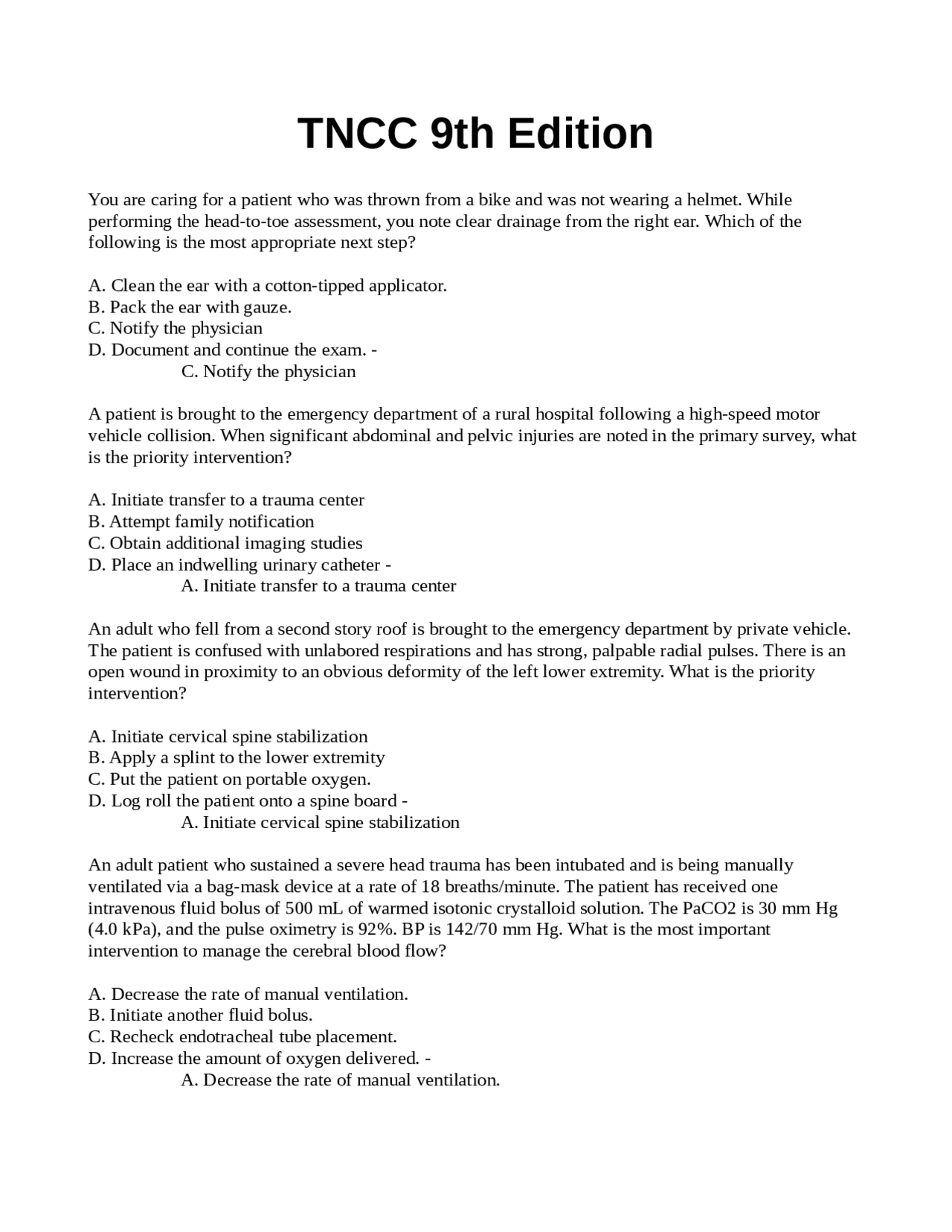TNCC 9th Edition. TNCC 9th Edition. | Exams Nursing | Docsity
