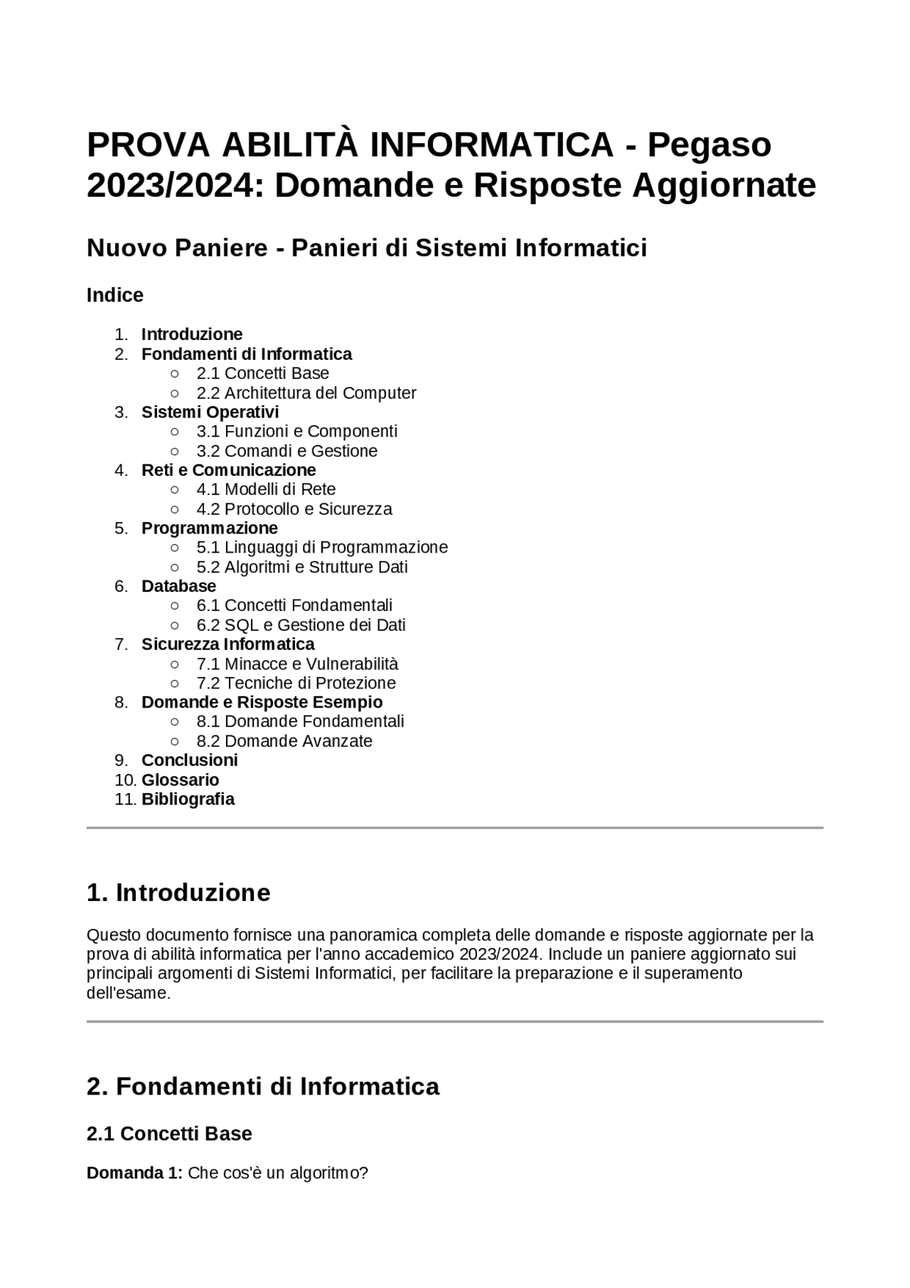 PROVA ABILITÀ INFORMATICA - Pegaso 2023/2024: Domande e Risposte Aggiornate | Dispense di ...