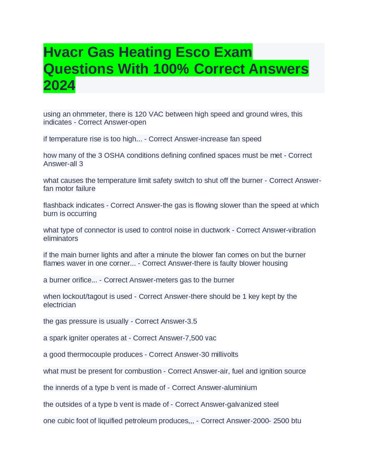 HVACR Gas Heating ESCO Exam Questions with Correct Answers | Exams ...