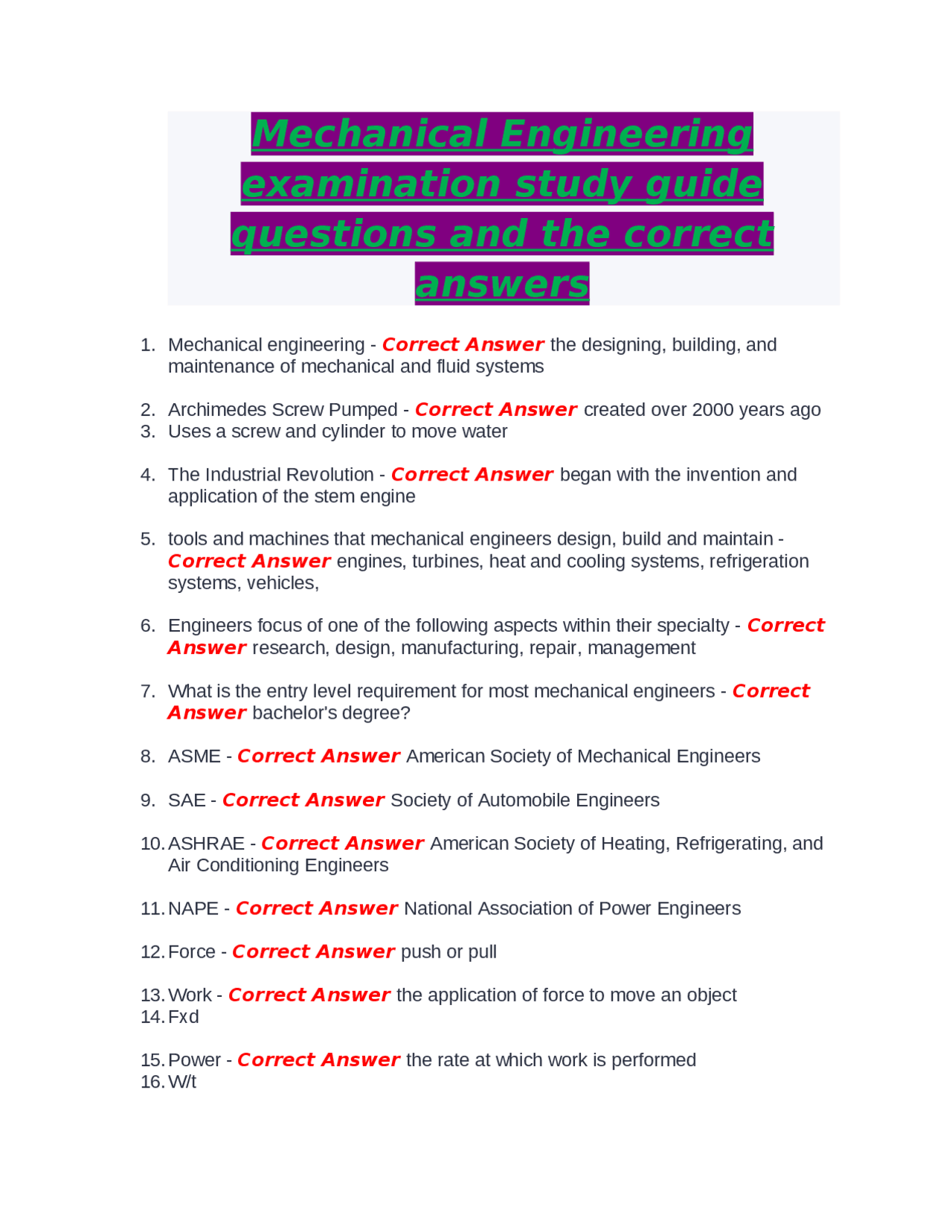 Mechanical Engineering Examination Study Guide | Exams Mechanical ...