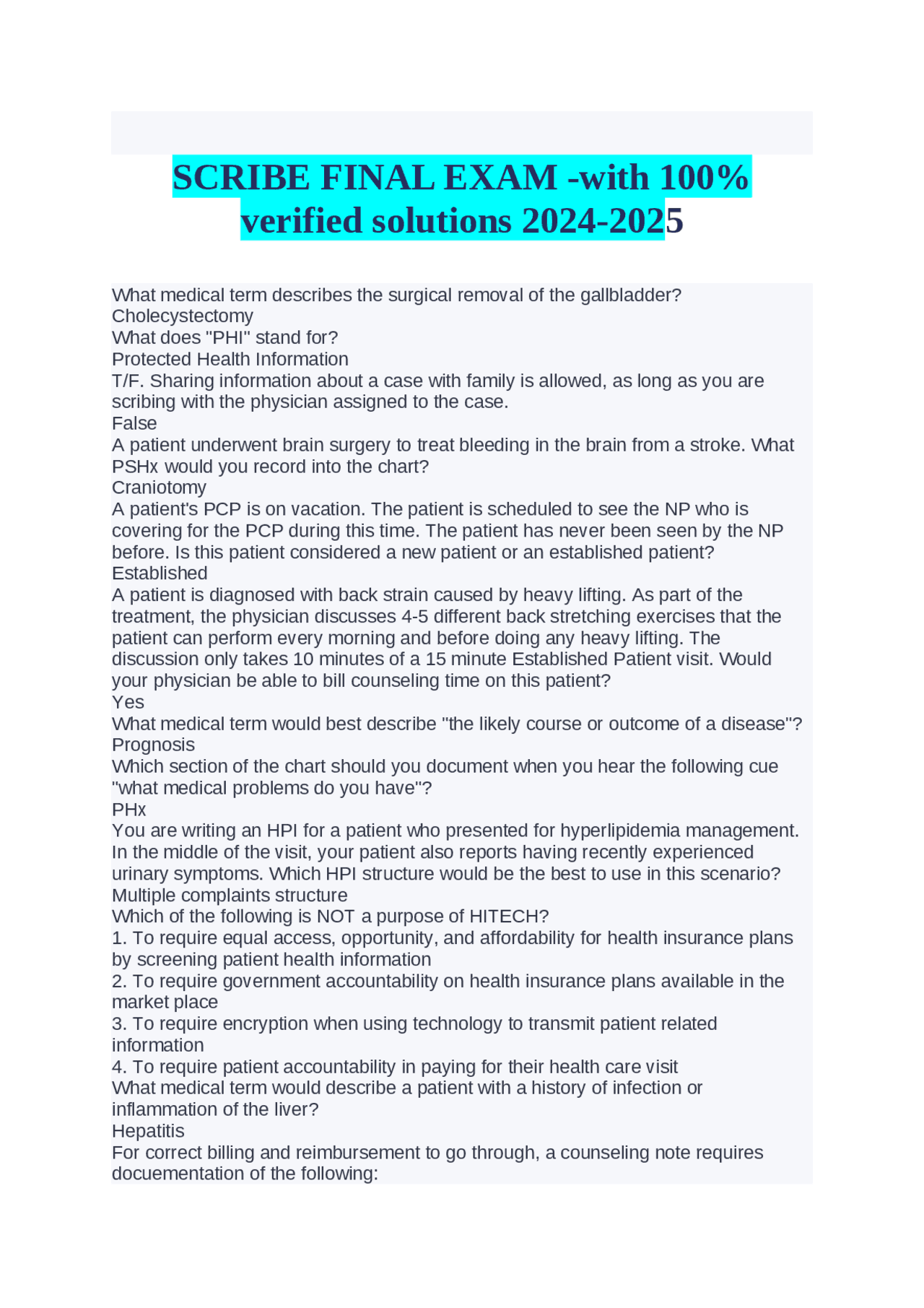 SCRIBE FINAL EXAM -with 100% verified solutions 2024-2025.docx | Exams ...