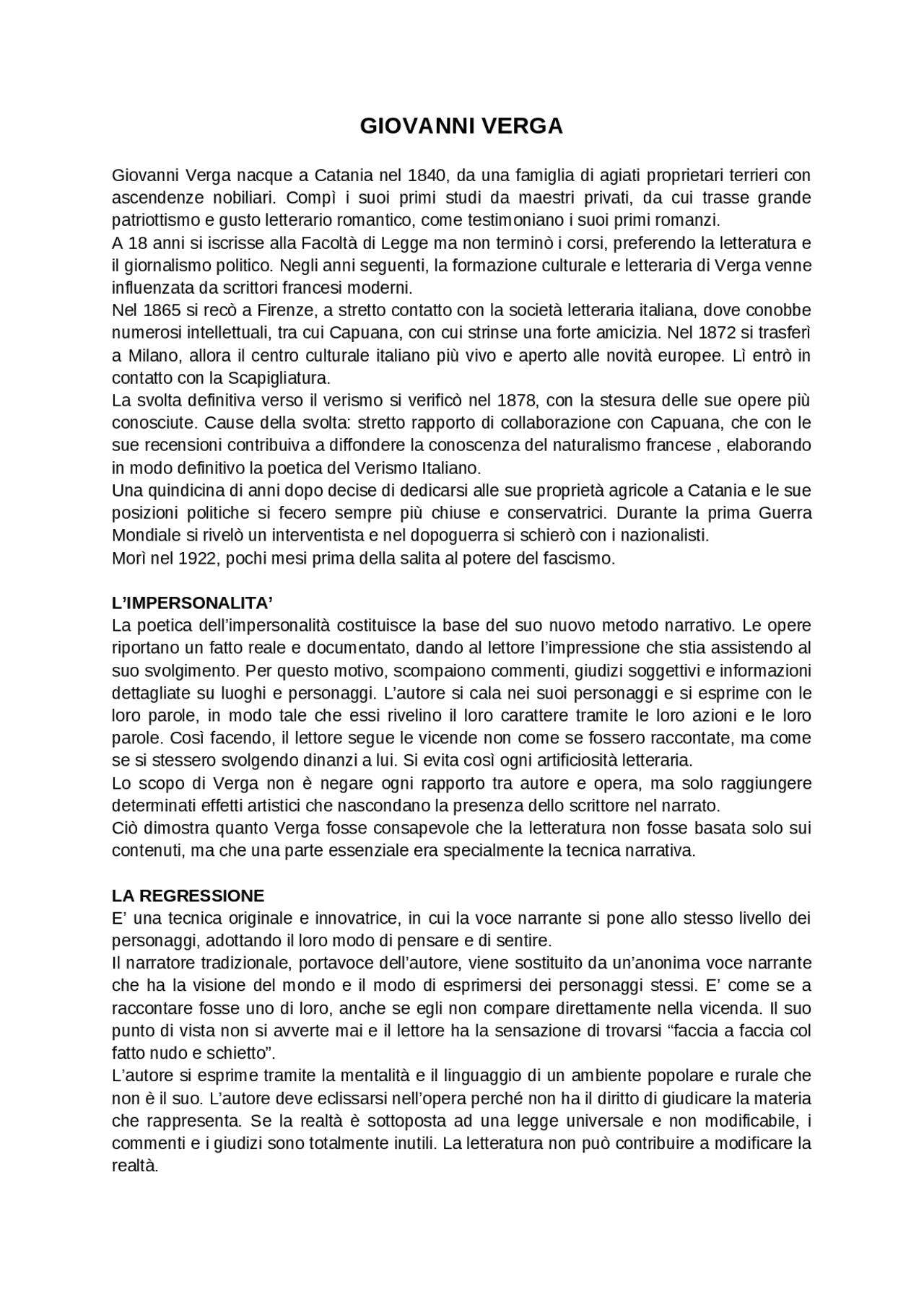 Giovanni Verga e il Verismo: Analisi di Rosso Malpelo e il Ciclo dei Vinti | Appunti di Italiano ...