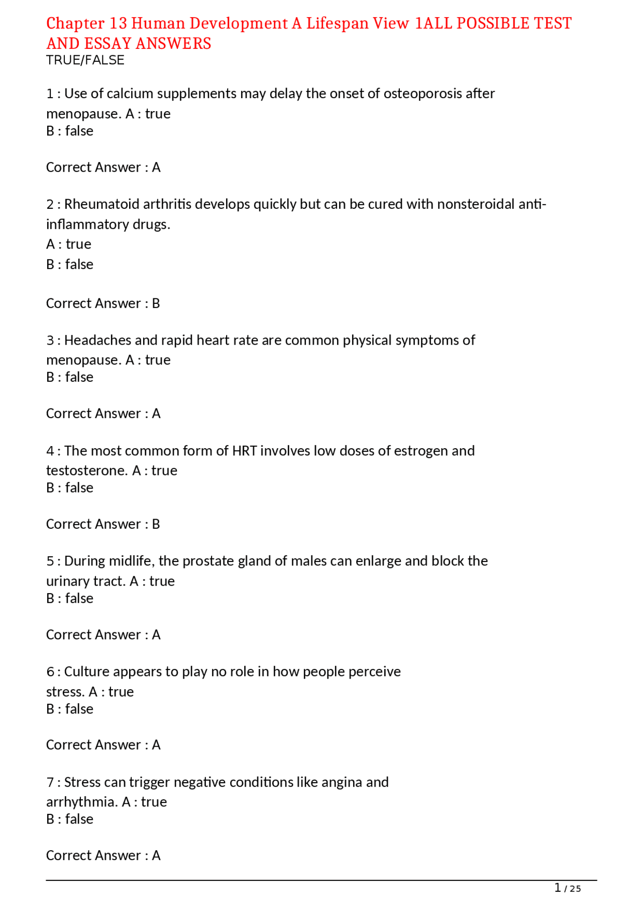 Chapter 13 Human Development A Lifespan View 1 ALL POSSIBLE TEST AND ...