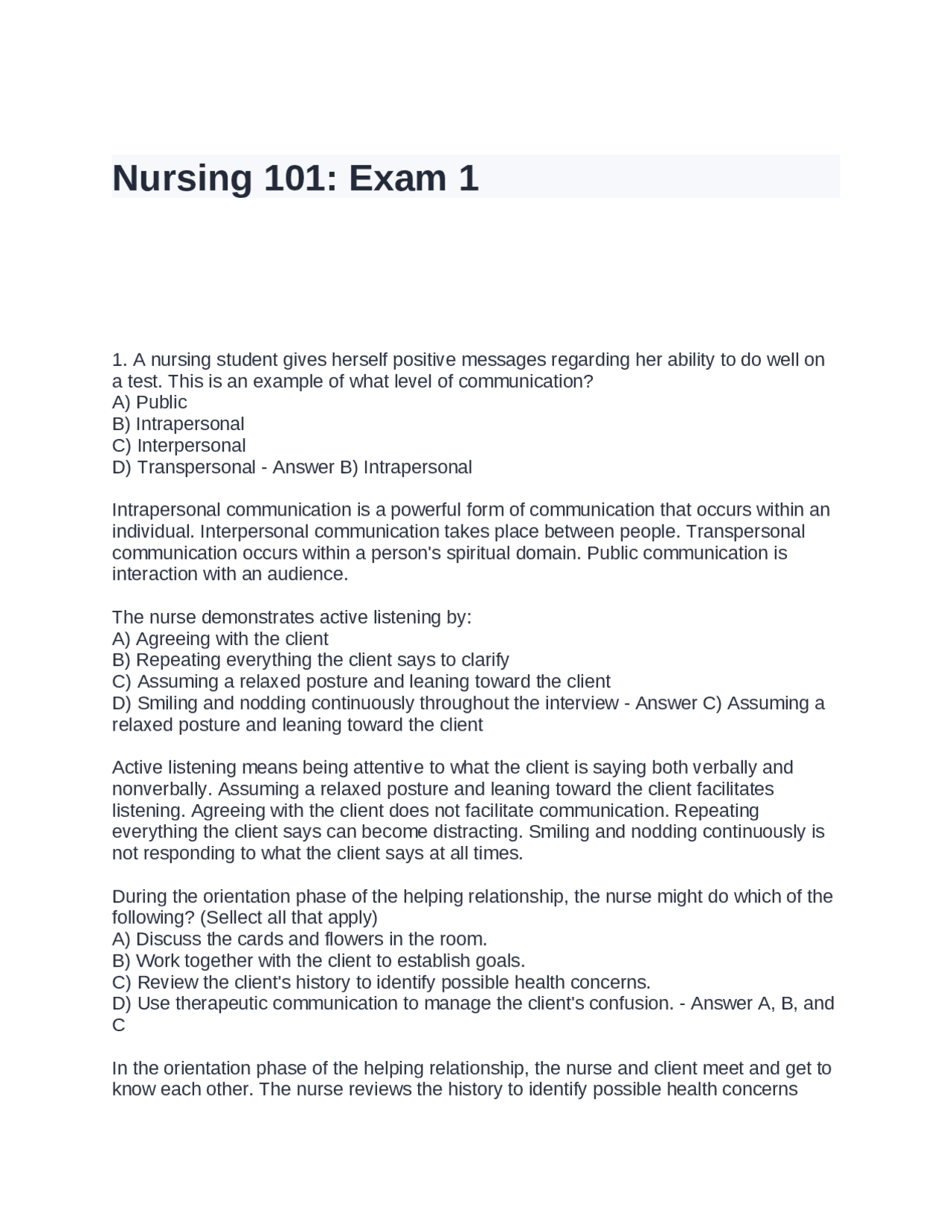 Nursing Care for Clients with Communication and Hygiene Needs | Exams ...