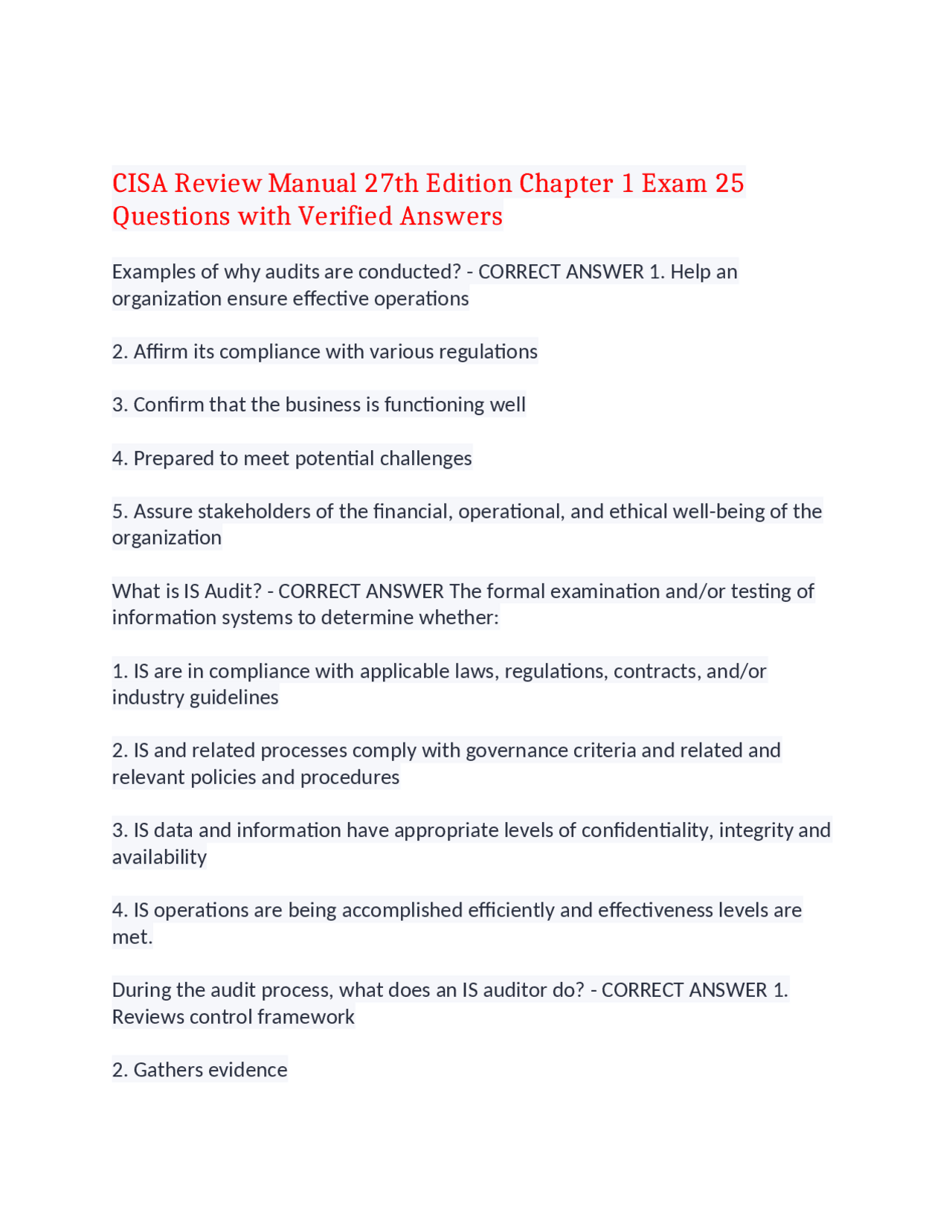 CISA Review Manual 27th Edition Chapter 1 Exam 25 Questions with ...