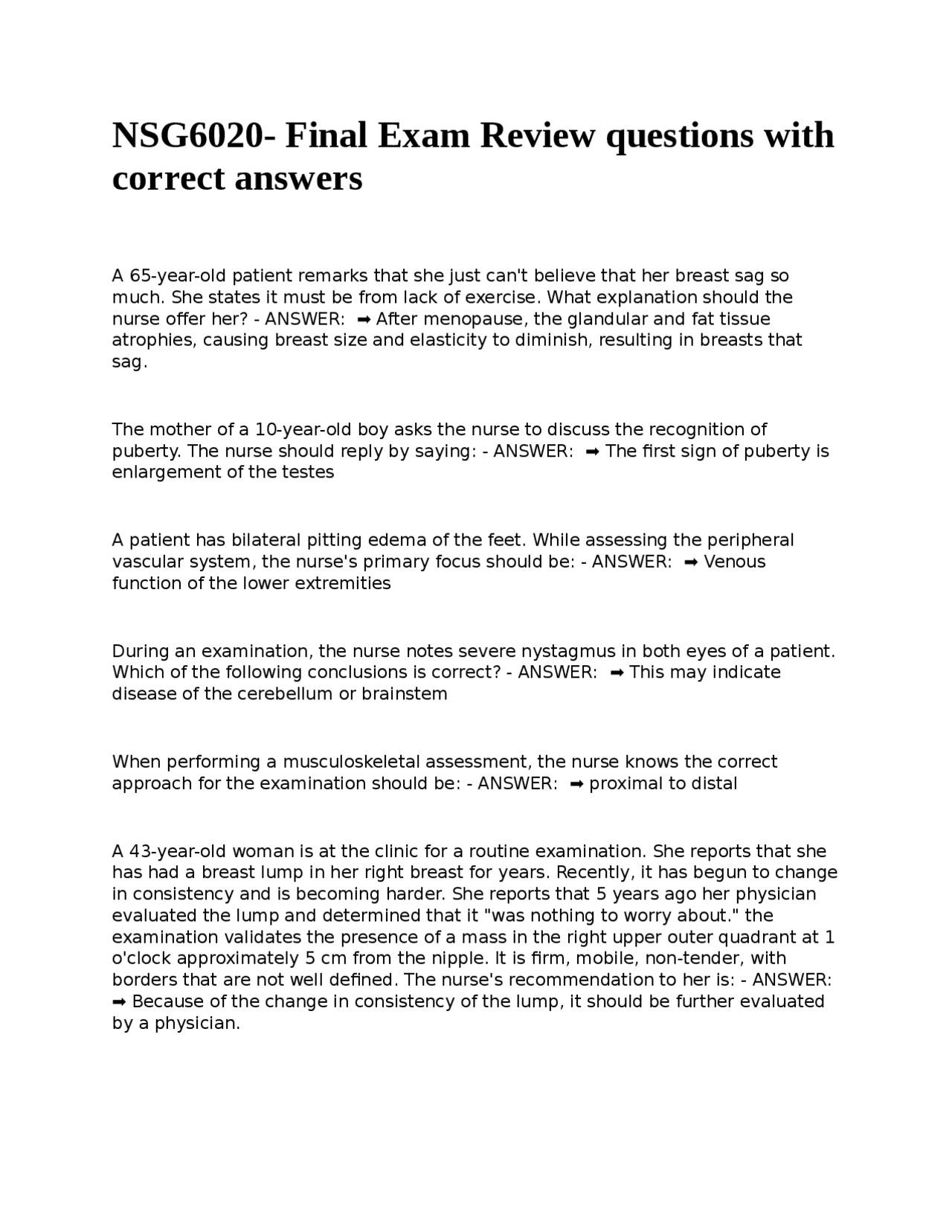 NSG6020- Final Exam Review questions with correct answers | Exams Nursing | Docsity