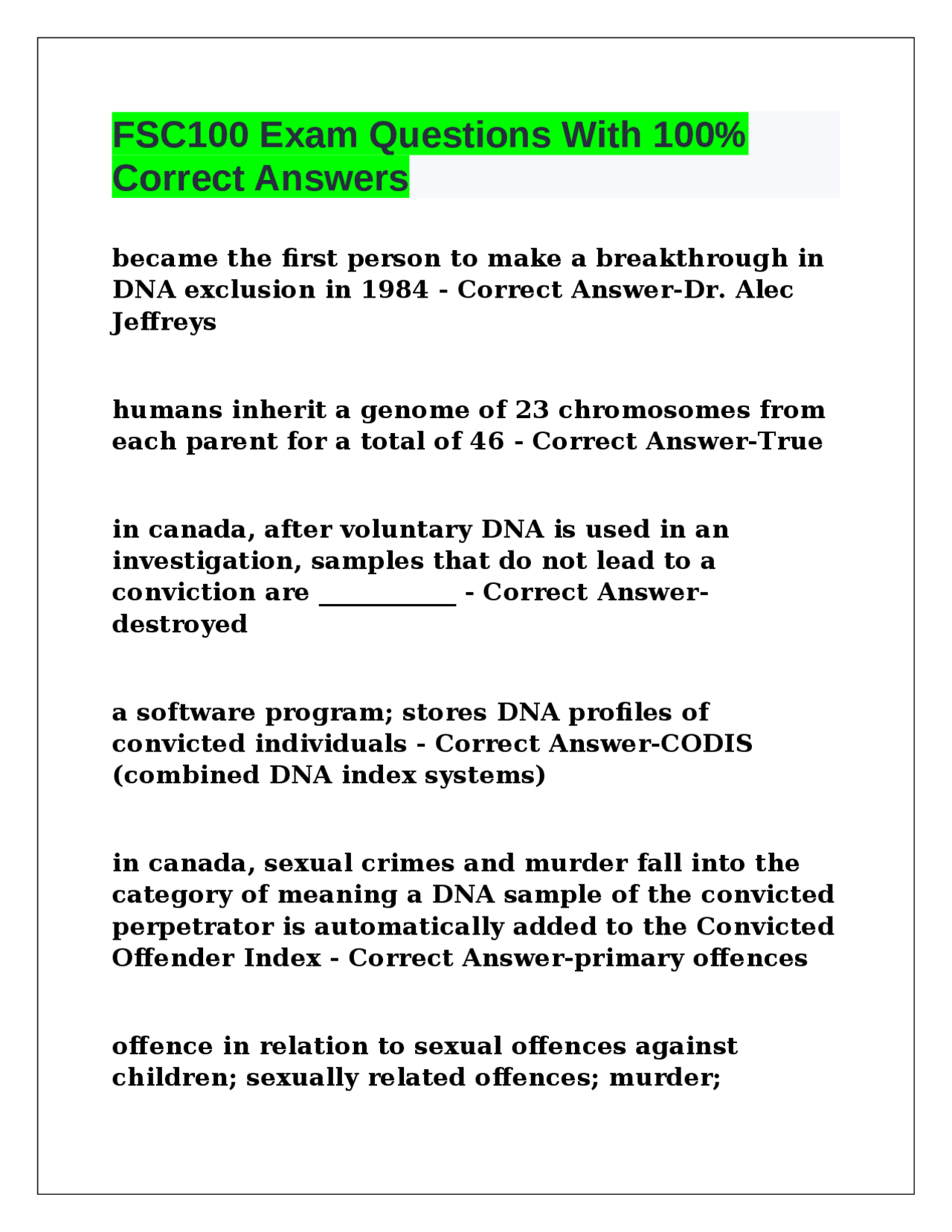 Forensic Science Concepts and Techniques | Exams Advanced Education | Docsity