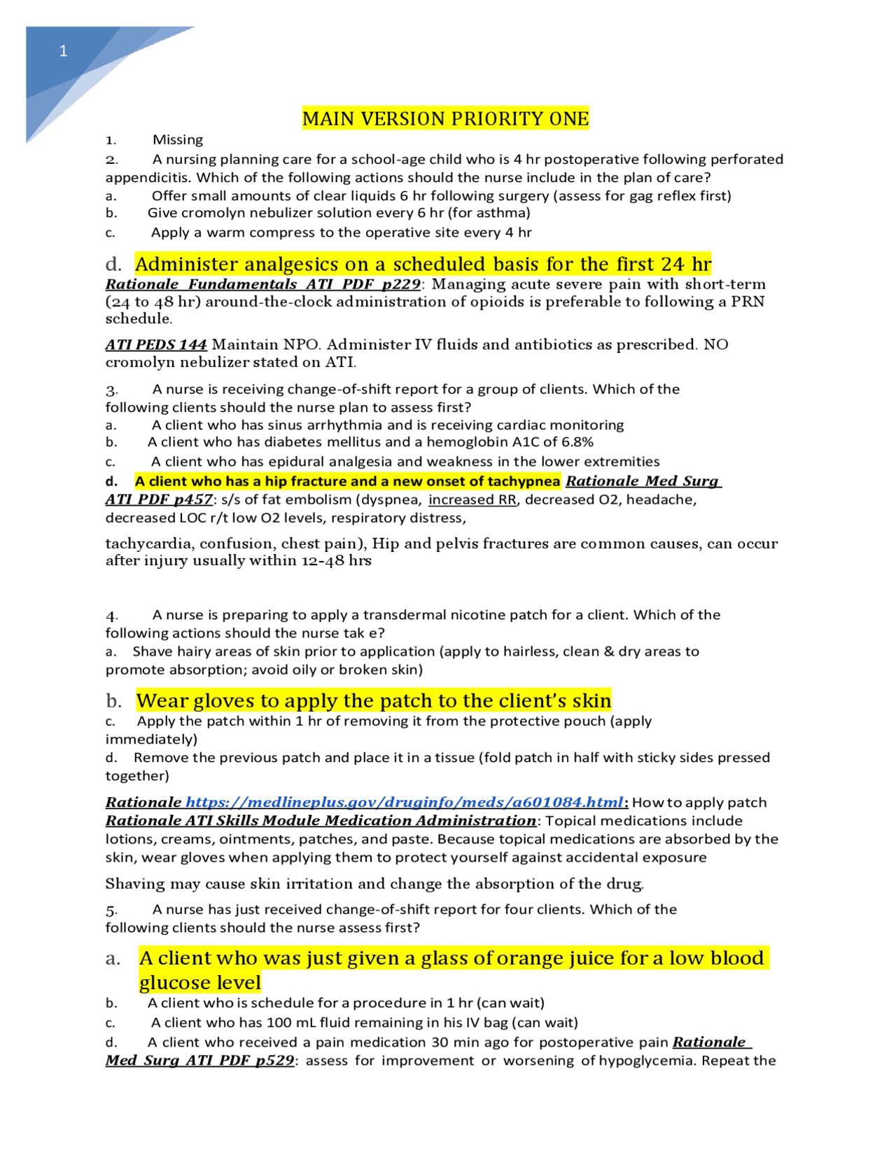 Nursing Triage and Client Care Prioritization | Exams Nursing | Docsity