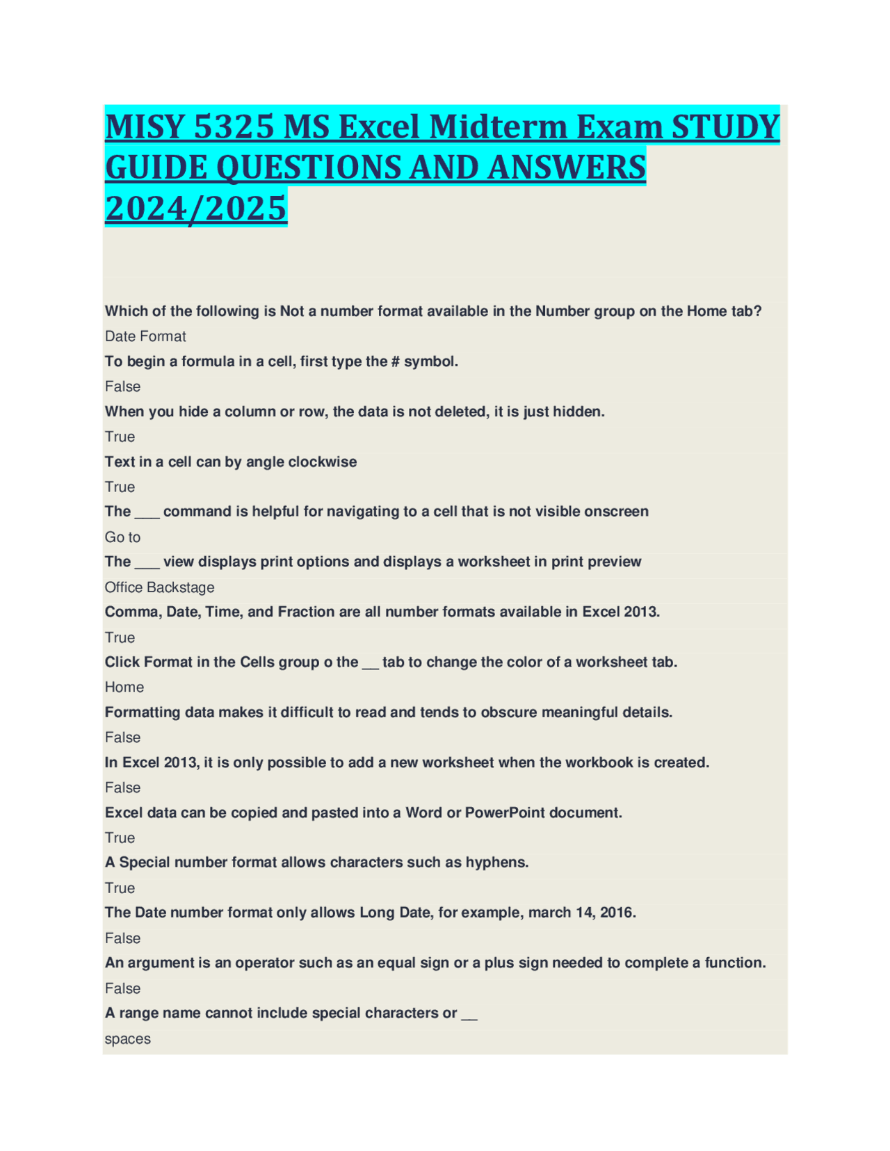 Excel 2013 Charting And Data Analysis Exams Computer Networks Docsity