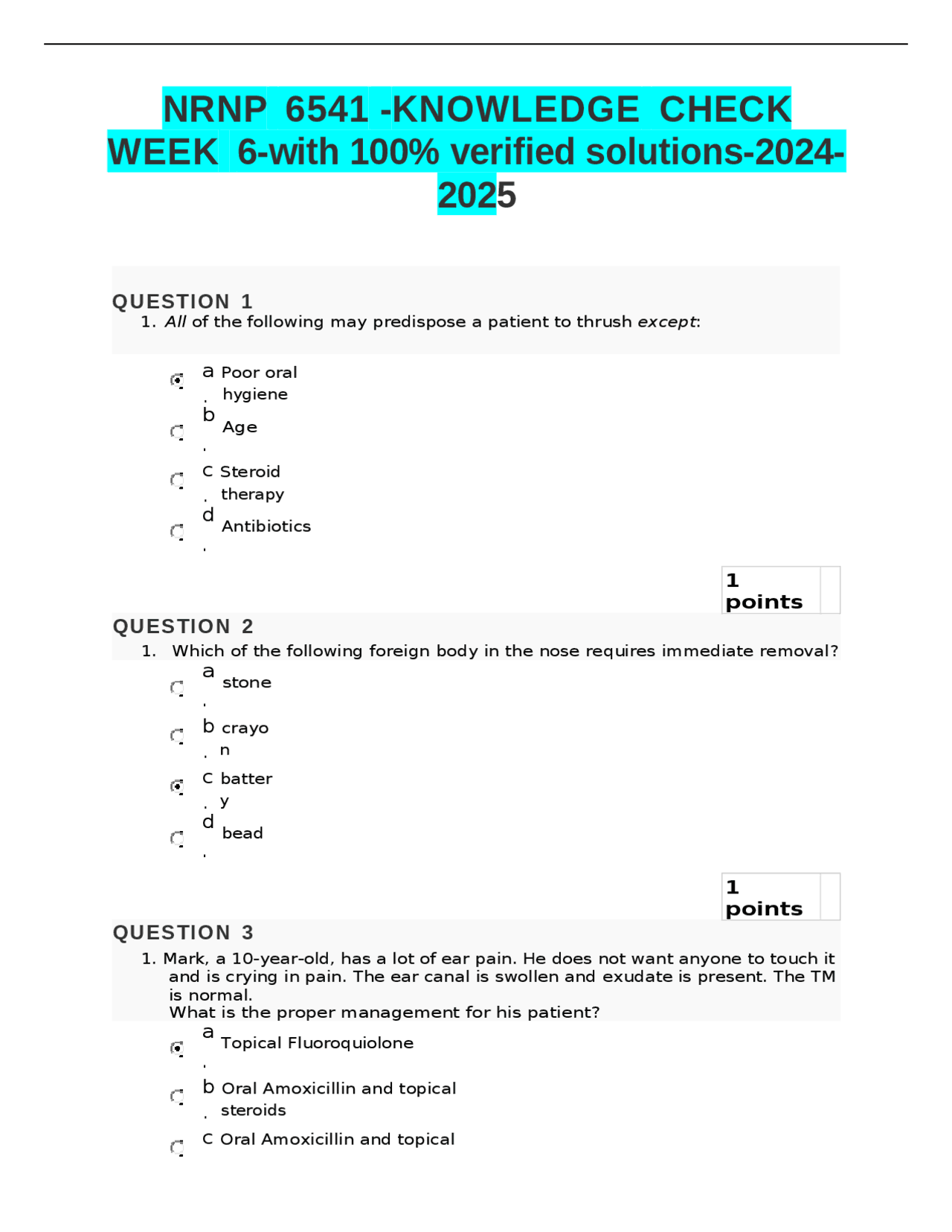 NRNP 6541 -KNOWLEDGE CHECK WEEK 6-with 100% verified solutions-2024-2025 .docx | Exams Nursing ...