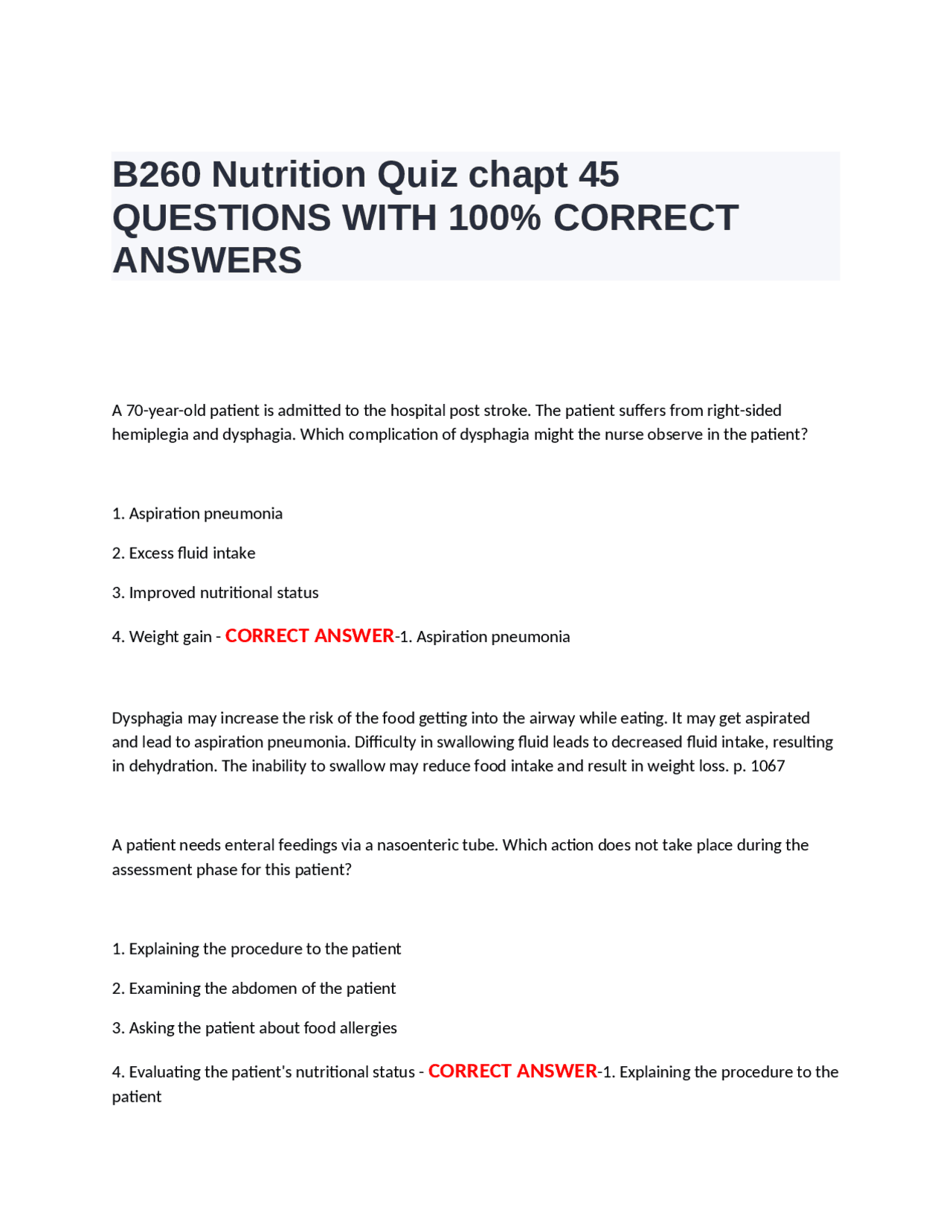 Nutrition and Enteral Feeding Management | Exams Nursing | Docsity