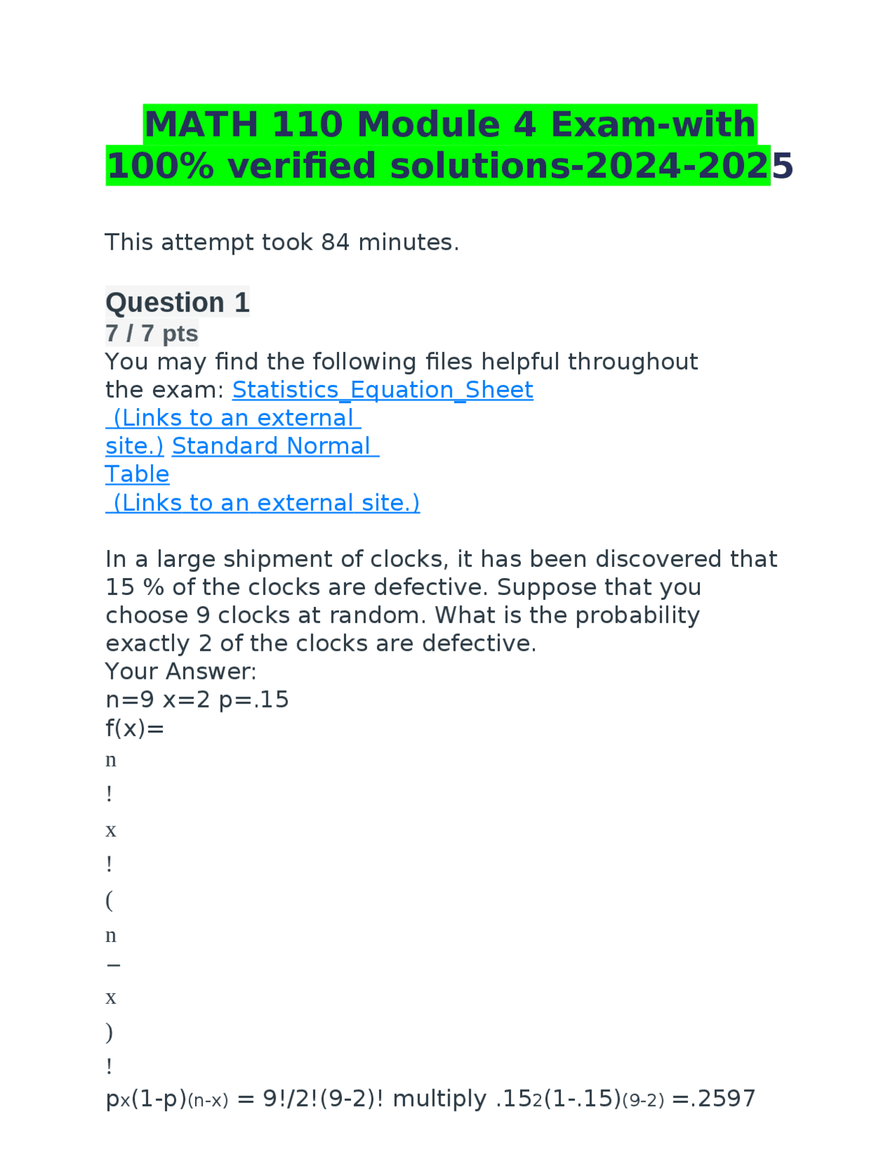 MATH 110 Module 4 Exam-with 100% verified solutions-2024-2025 .docx ...