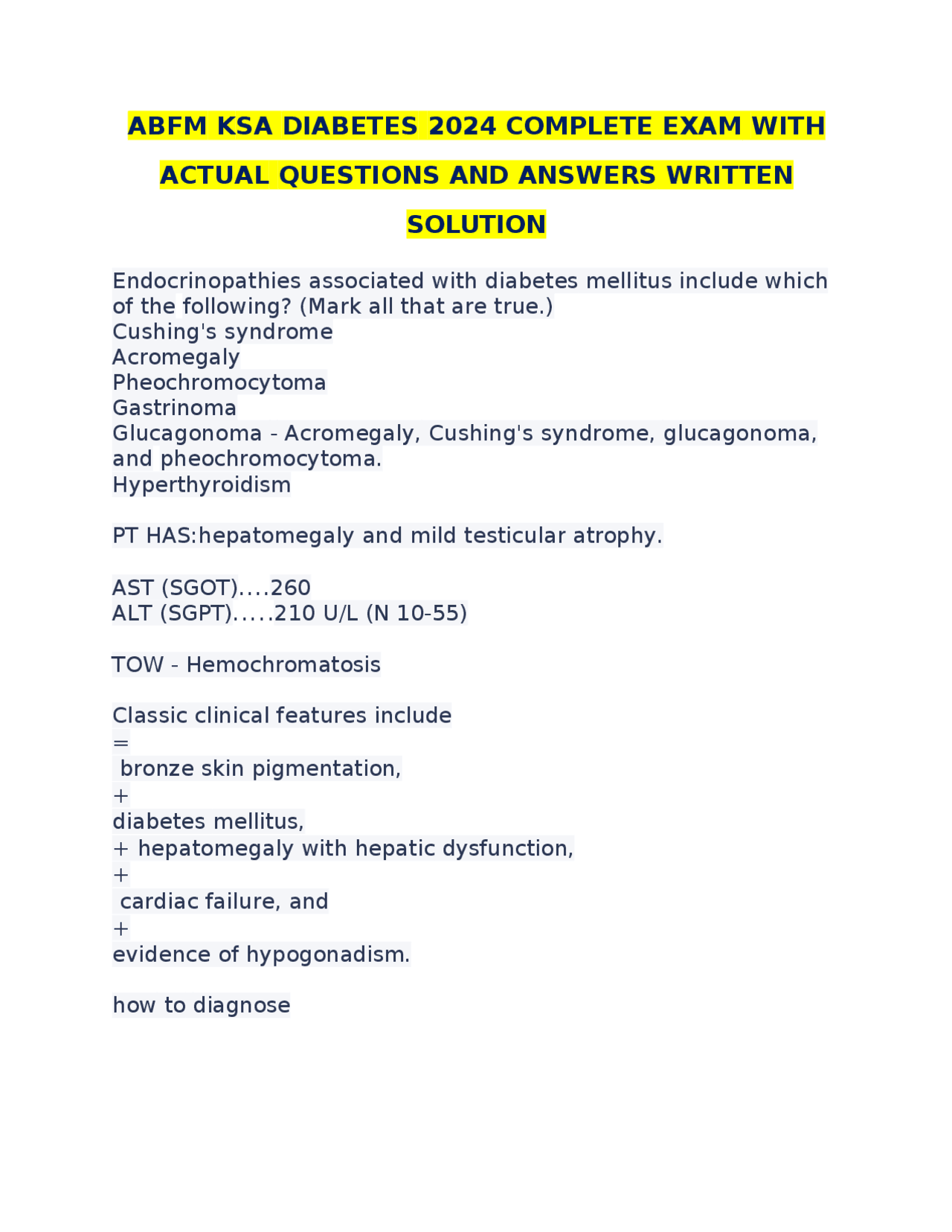 ABFM KSA DIABETES 2024 COMPLETE EXAM WITH ACTUAL QUESTIONS AND ANSWERS ...