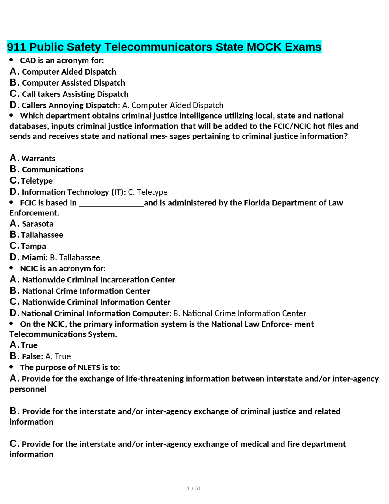 911 Public Safety Telecommunicators State MOCK Exams | Exams ...
