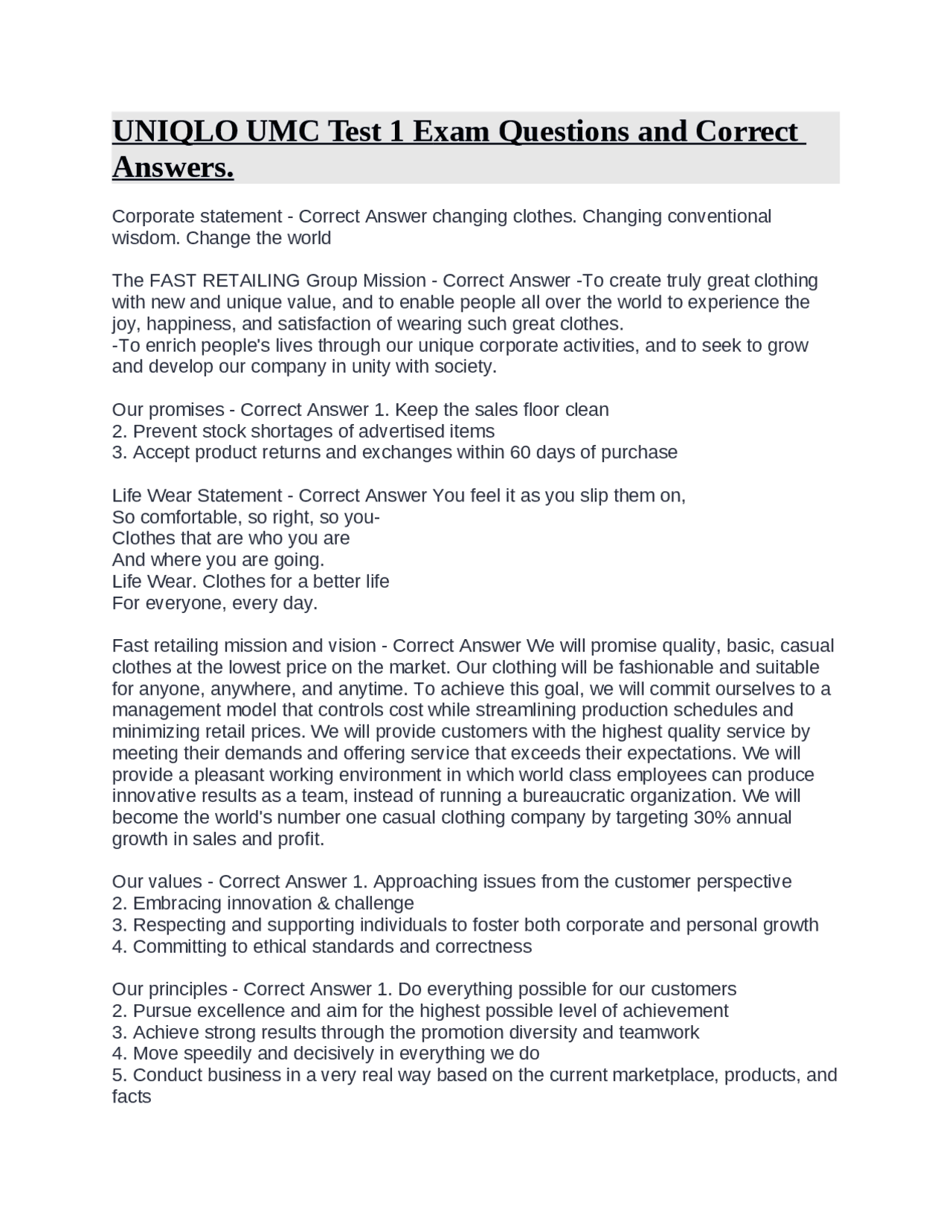 UNIQLO UMC Test Exam Questions and Answers | Exams Community ...