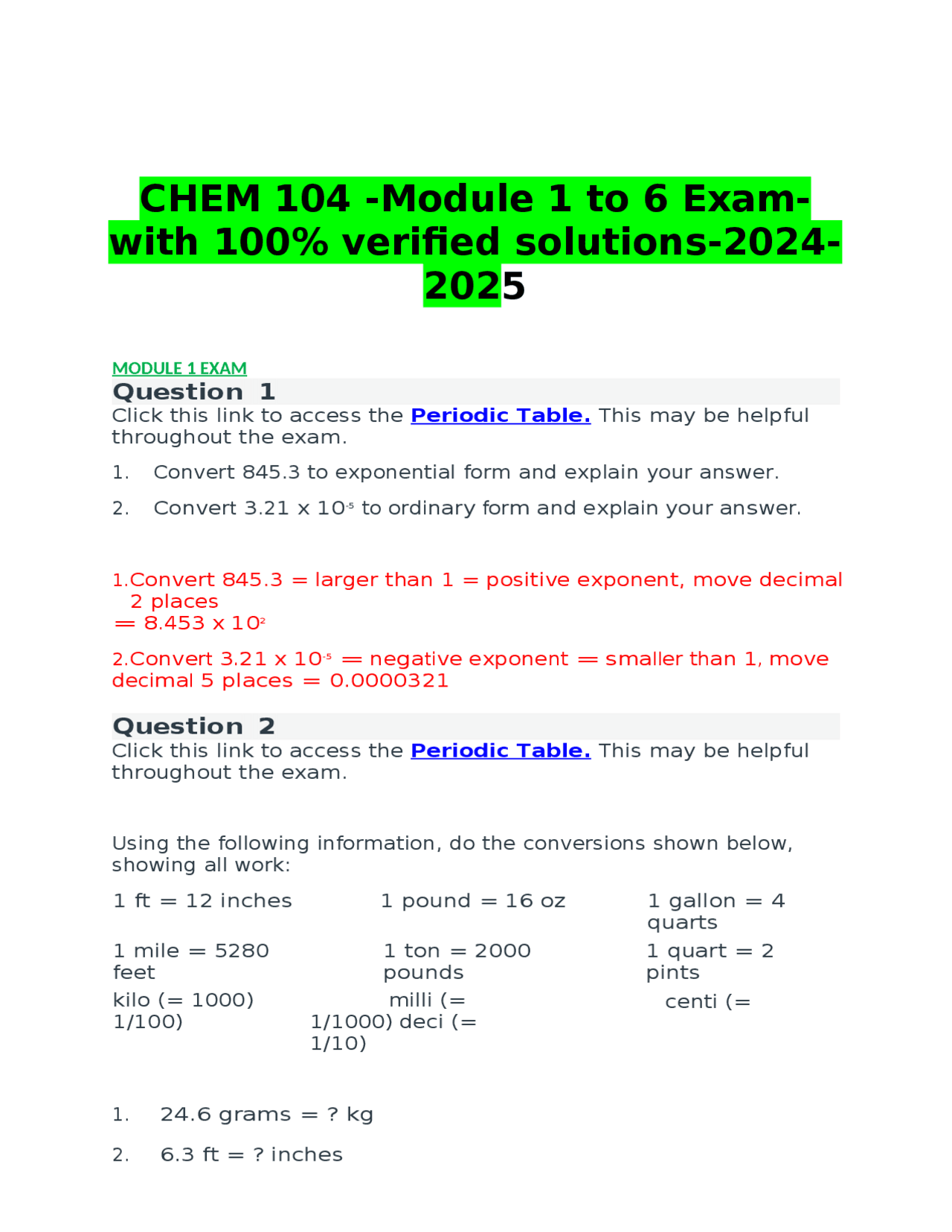 CHEM 104 -Module 1 to 6 Exam-with 100% verified solutions-2024-2025 ...