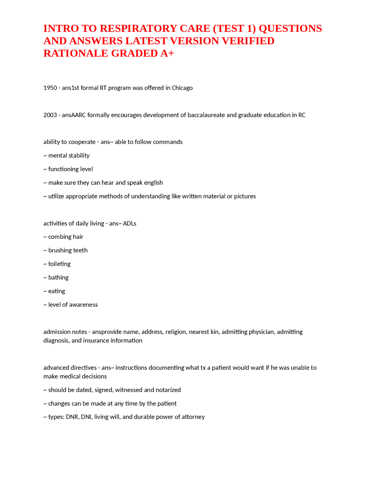 Introduction to Respiratory Care: Key Concepts and Terminology | Exams ...