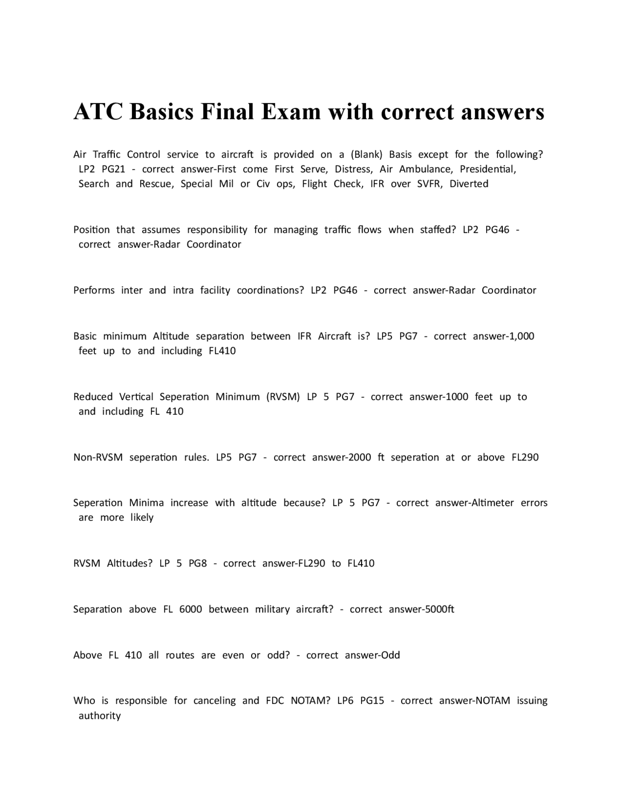 ATC Basics Final Exam with correct answers. | Exams Aviation | Docsity