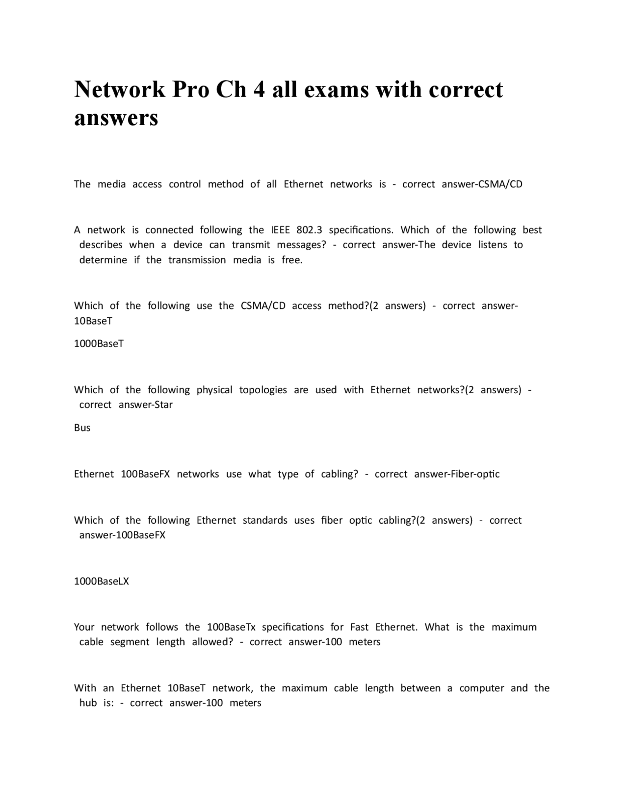 Ethernet Network Standards and Troubleshooting | Exams Network Programming | Docsity