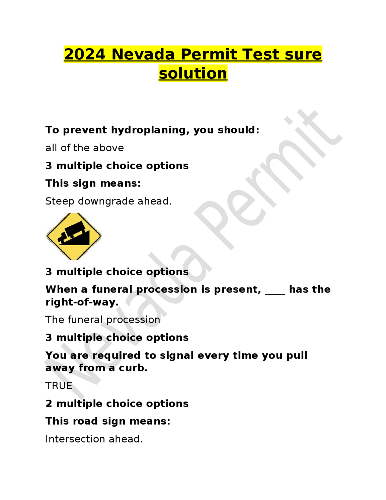 2024 Nevada Permit Test sure solution | Exams Nursing | Docsity