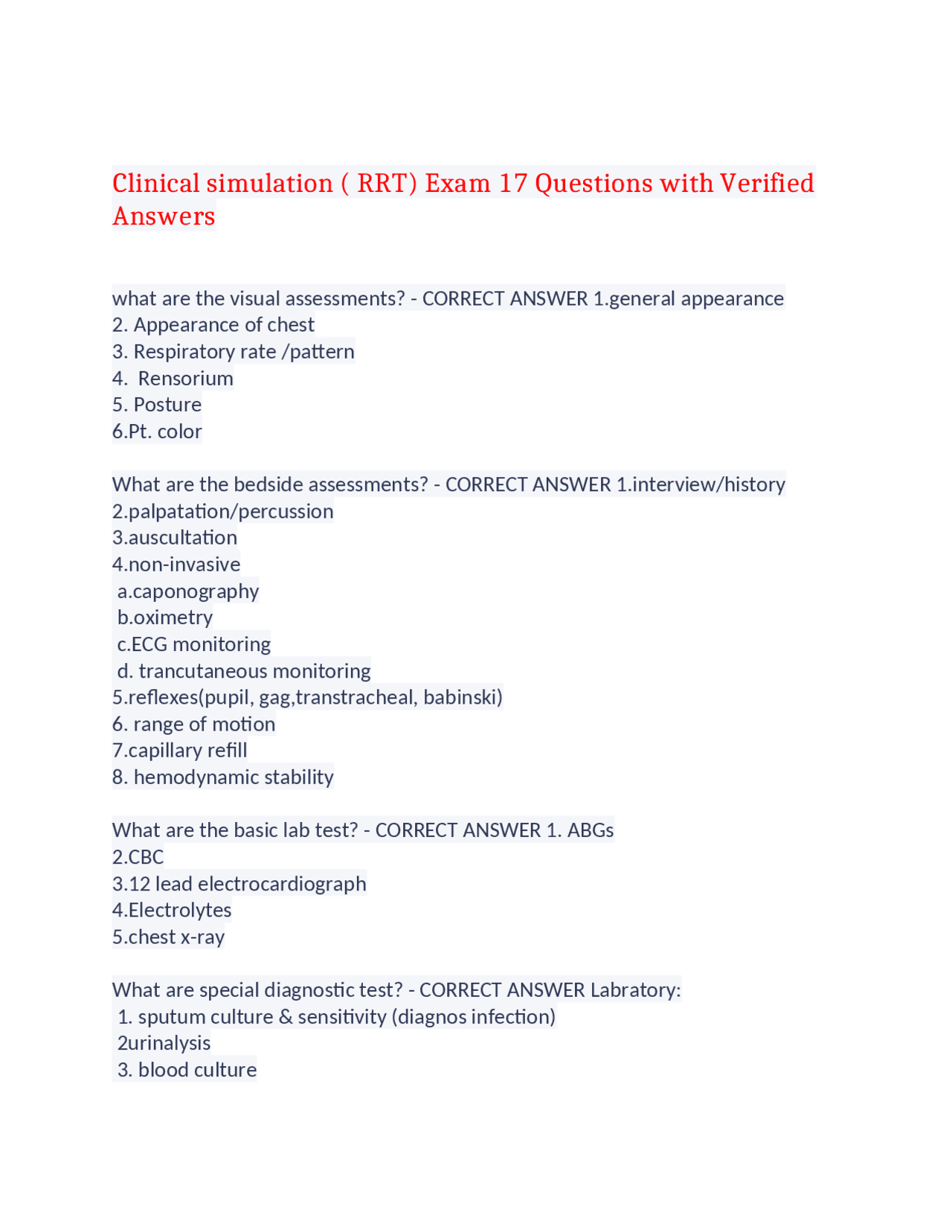 Clinical Simulation (RRT) Exam: Comprehensive Guide to Respiratory ...