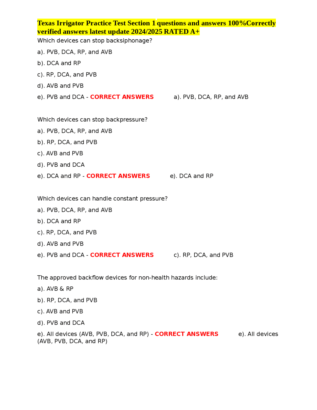 Texas Irrigator Practice Test: Backflow Prevention Devices | Exams ...