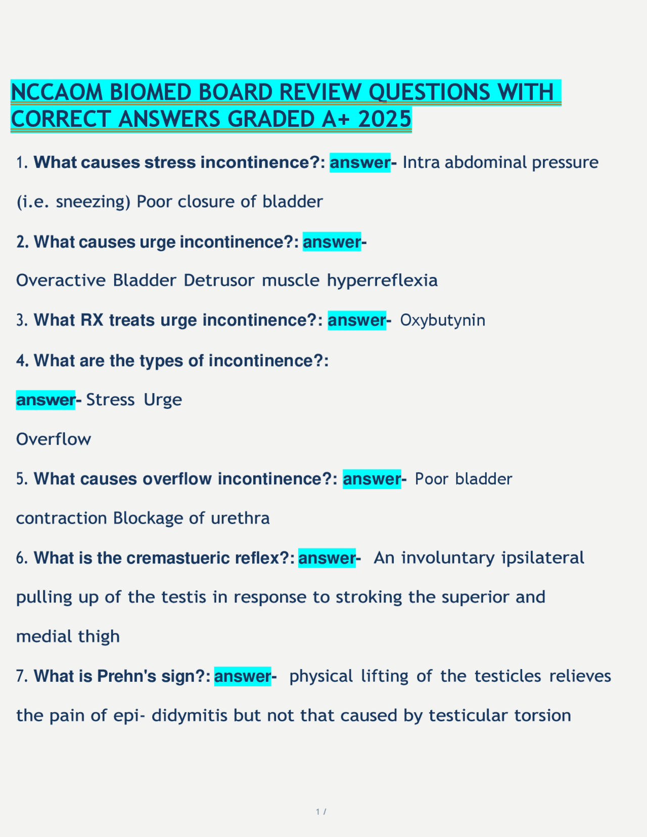 NCCAOM BIOMED Board Review Questions with Correct Answers | Exams ...