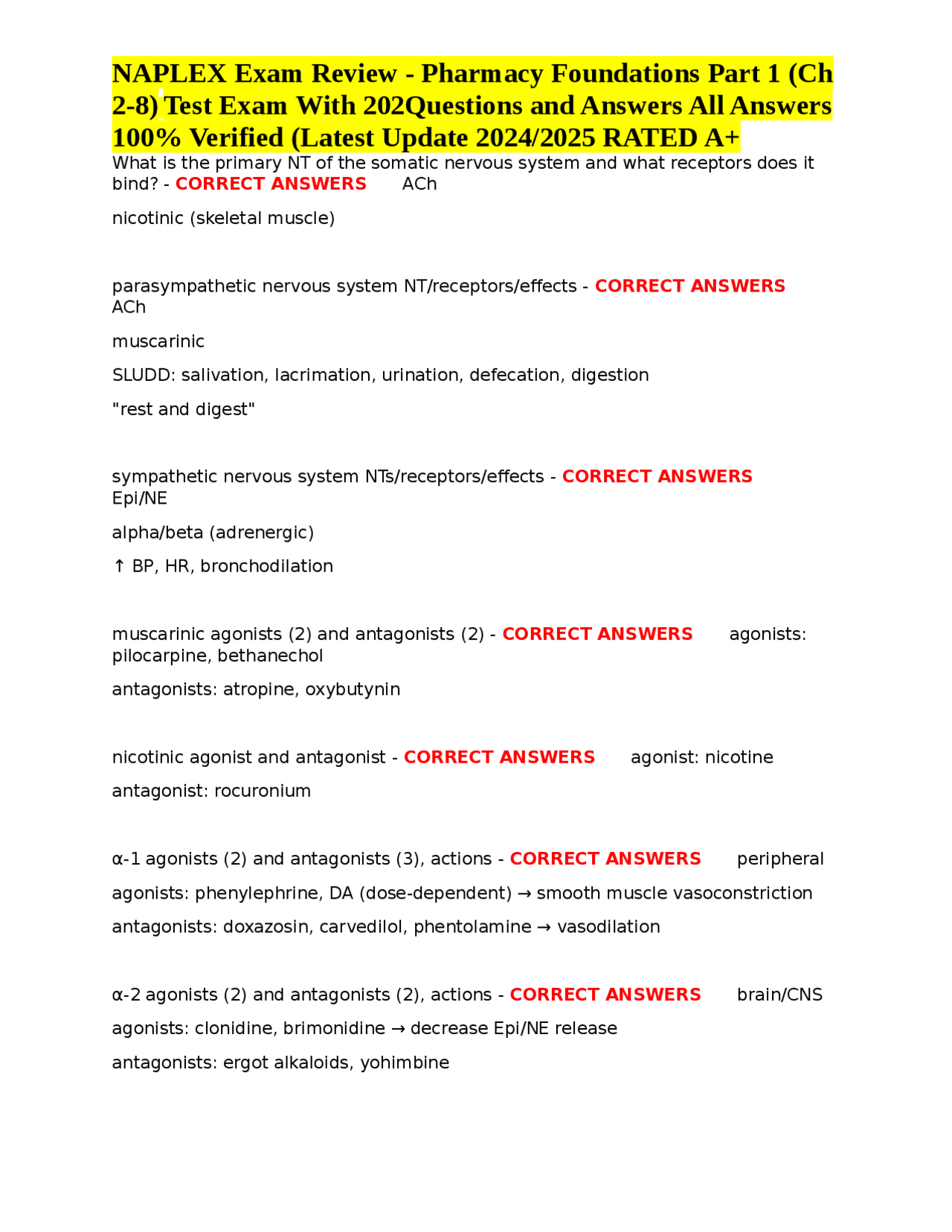 NAPLEX Exam Review - Pharmacy Foundations Part 1 | Exams Nursing | Docsity